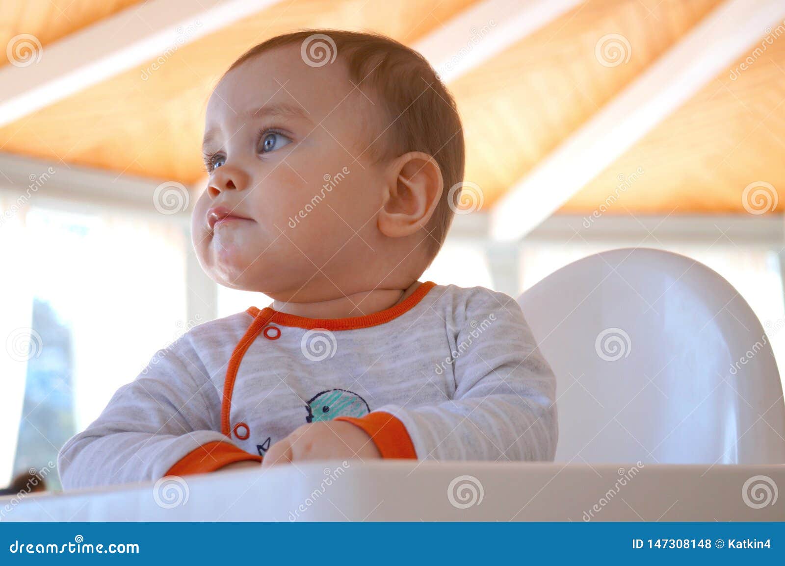 Cute Beautiful Plump Baby Thinks about Something Stock Photo - Image of ...