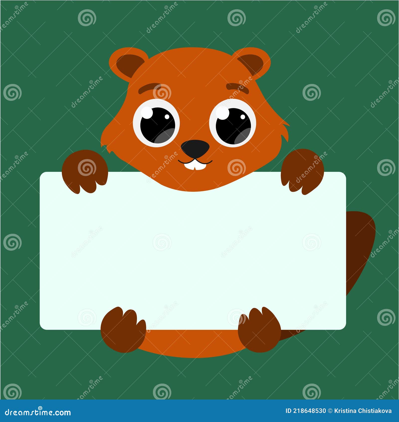 Cute Beaver with Big Eyes. Blank Banner Stock Vector - Illustration of ...