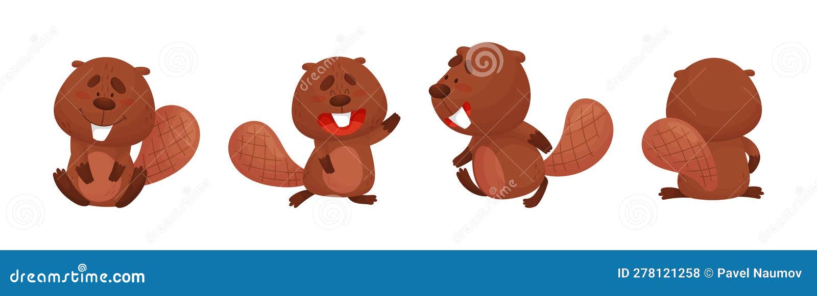 Cute Beaver Character Engaged in Different Activity Vector Set Stock ...