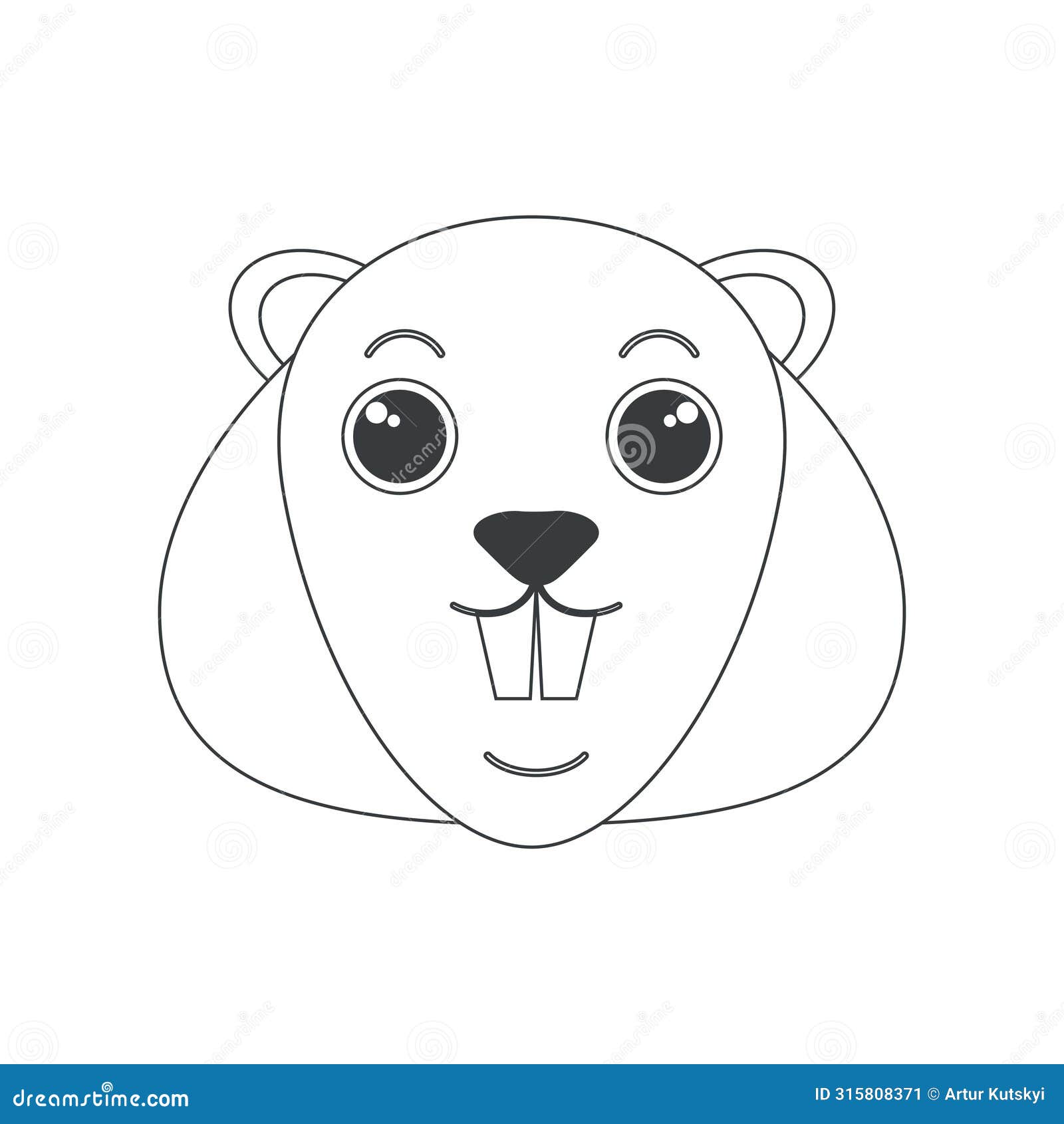 Cute Beaver Face with Teeth and Eyes, Animals Head of Simple Geometric ...