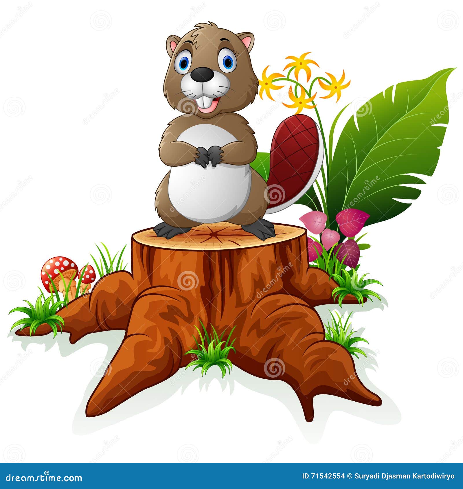 Cute Beaver Posing on Tree Stump Stock Vector - Illustration of ...