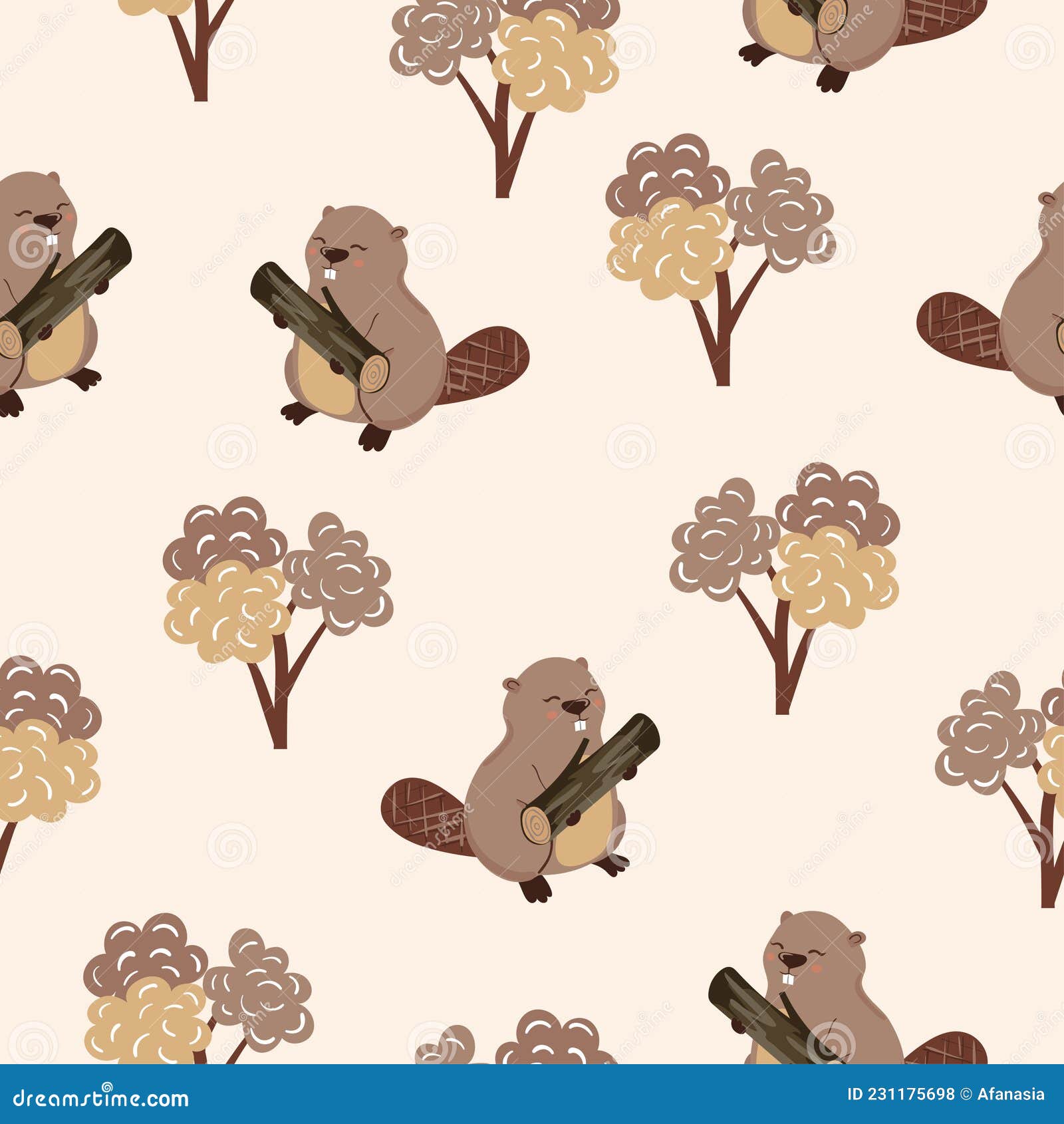 Cute Beavers and Trees Seamless Pattern for Kids Stock Vector ...