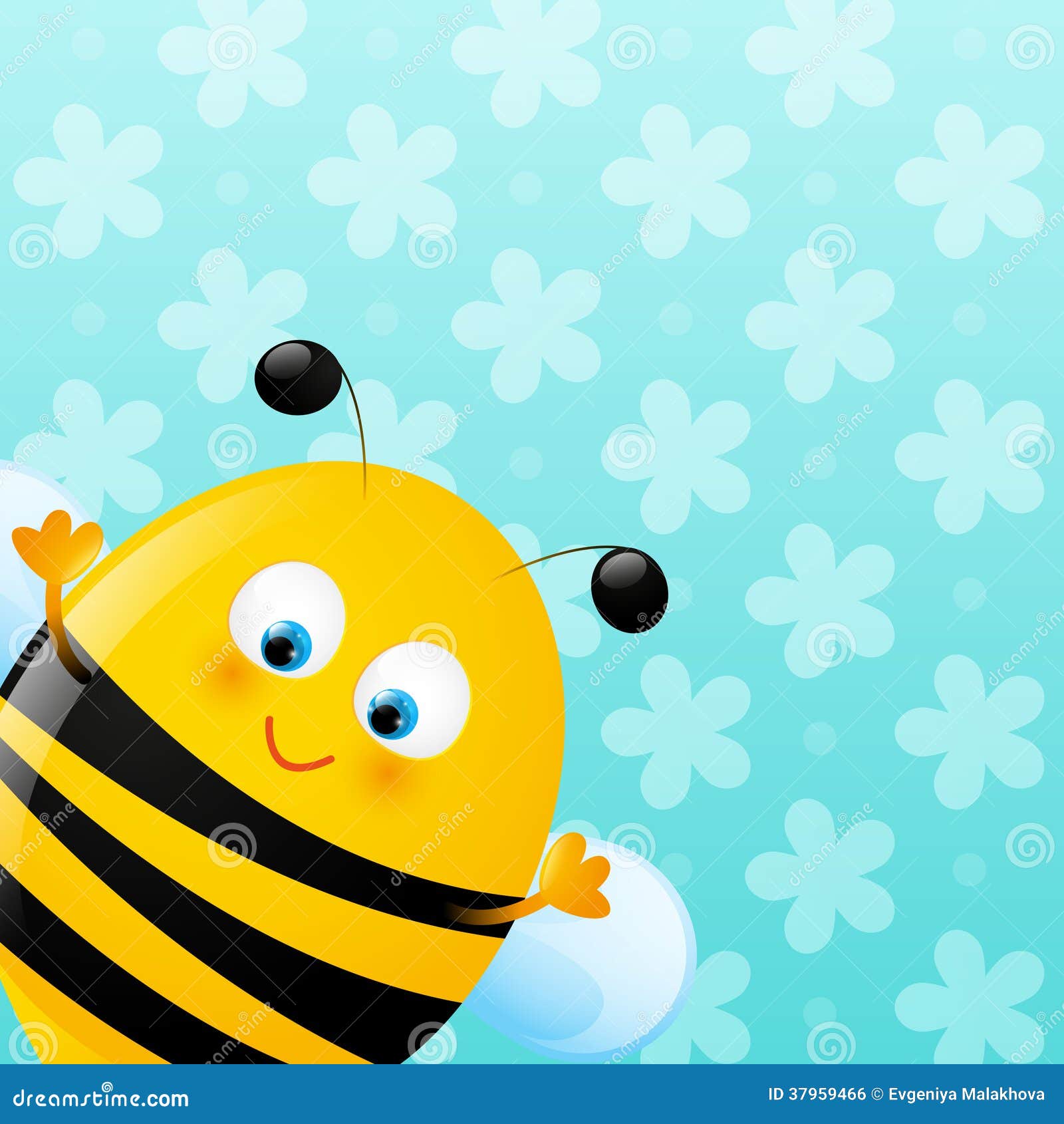 Cute Bee on Blue Background Stock Vector - Illustration of icon, blue ...
