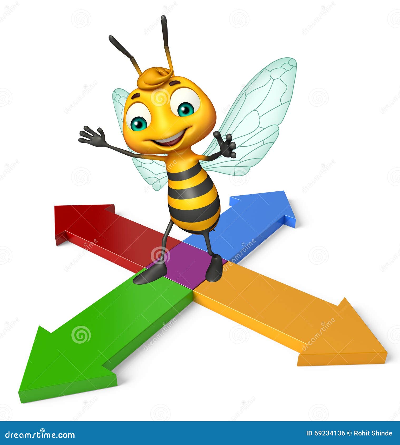 Cute Bee Cartoon Character with Arrow Stock Illustration - Illustration ...