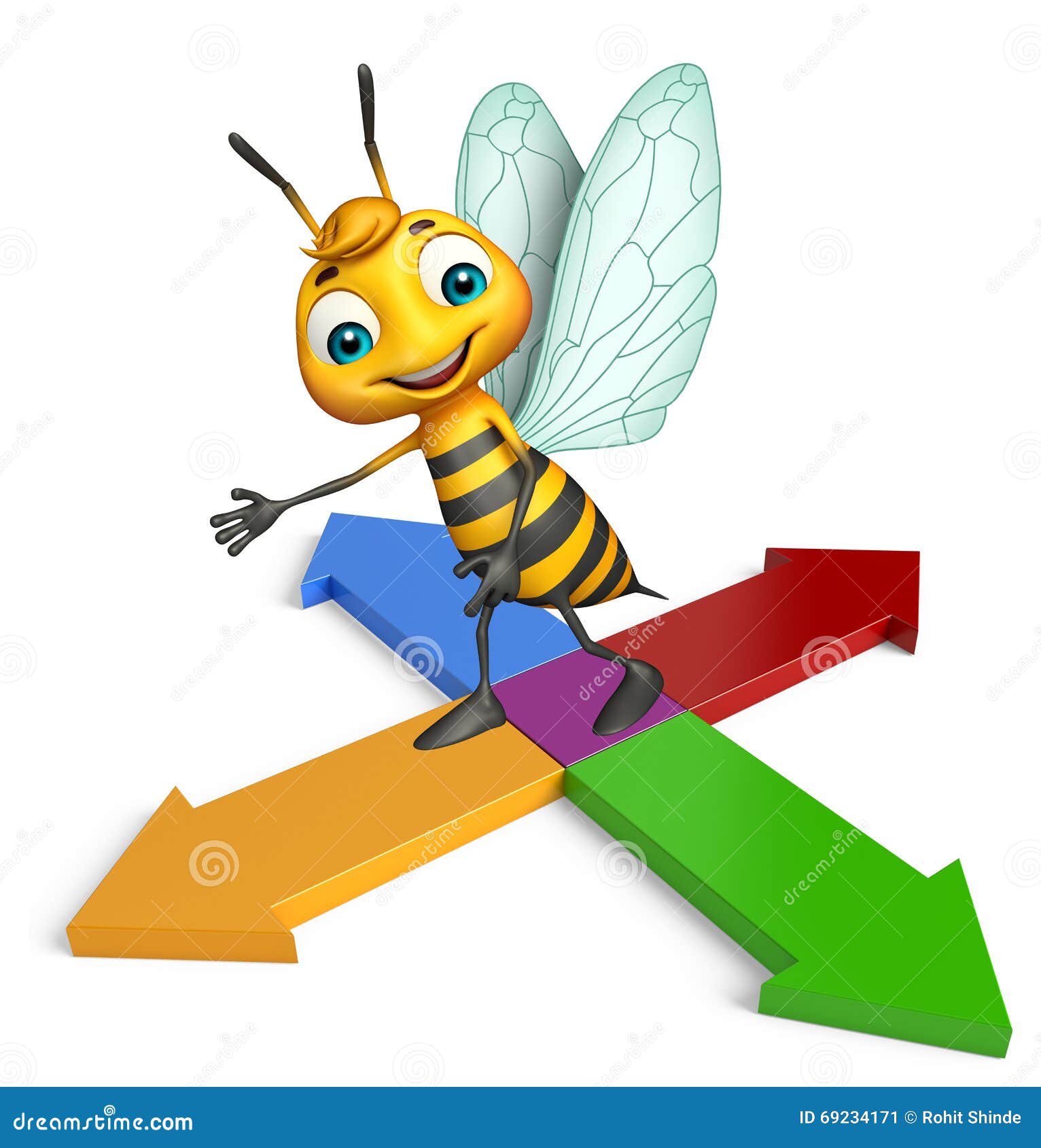 Cute Bee Cartoon Character with Arrow Stock Illustration - Illustration ...