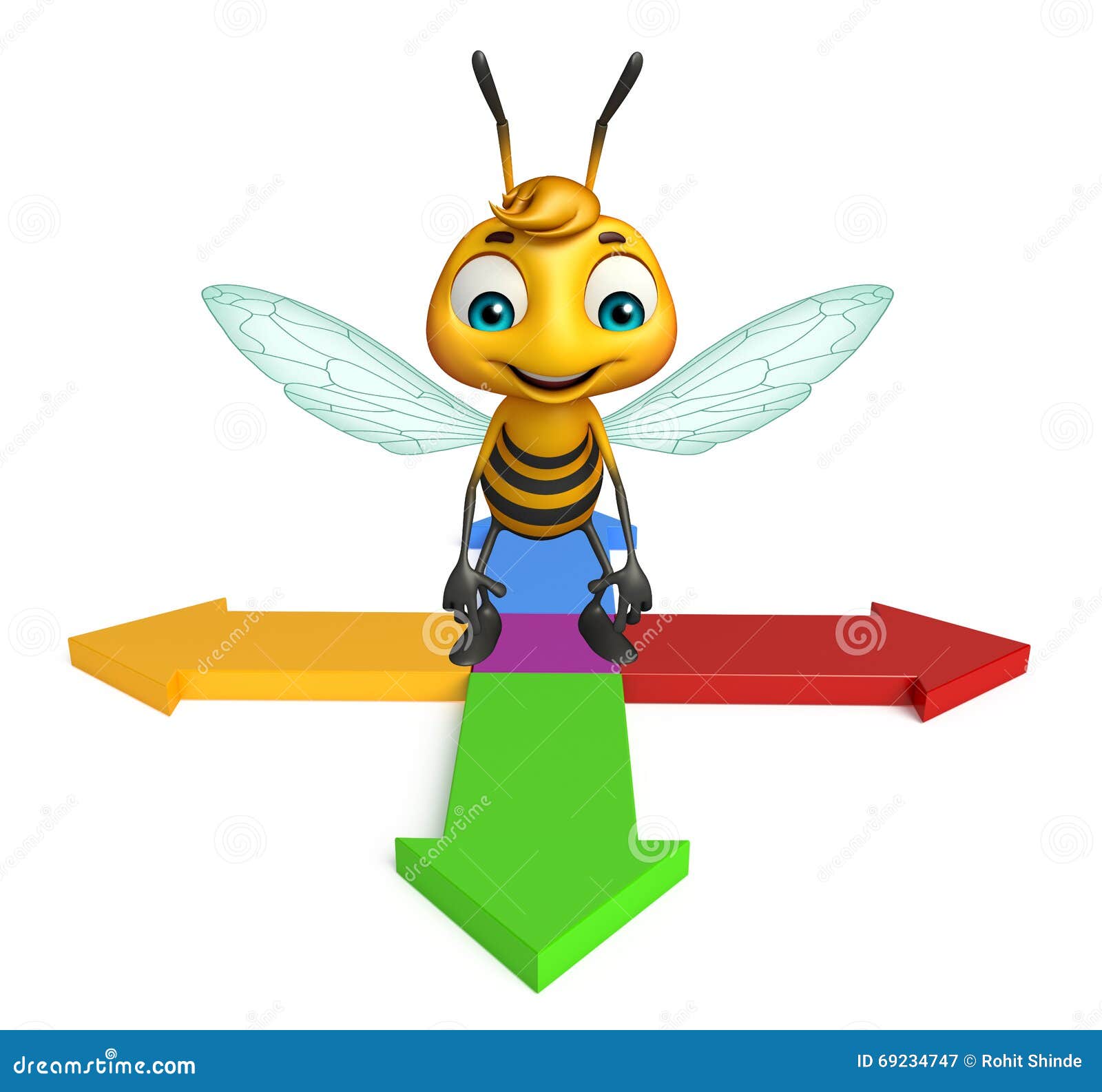 Cute Bee Cartoon Character with Arrow Stock Illustration - Illustration ...
