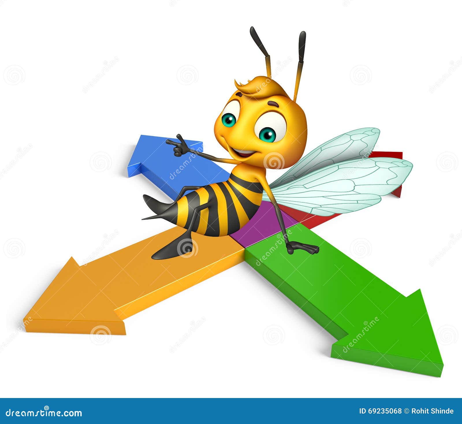 Cute Bee Cartoon Character with Arrow Stock Illustration - Illustration ...