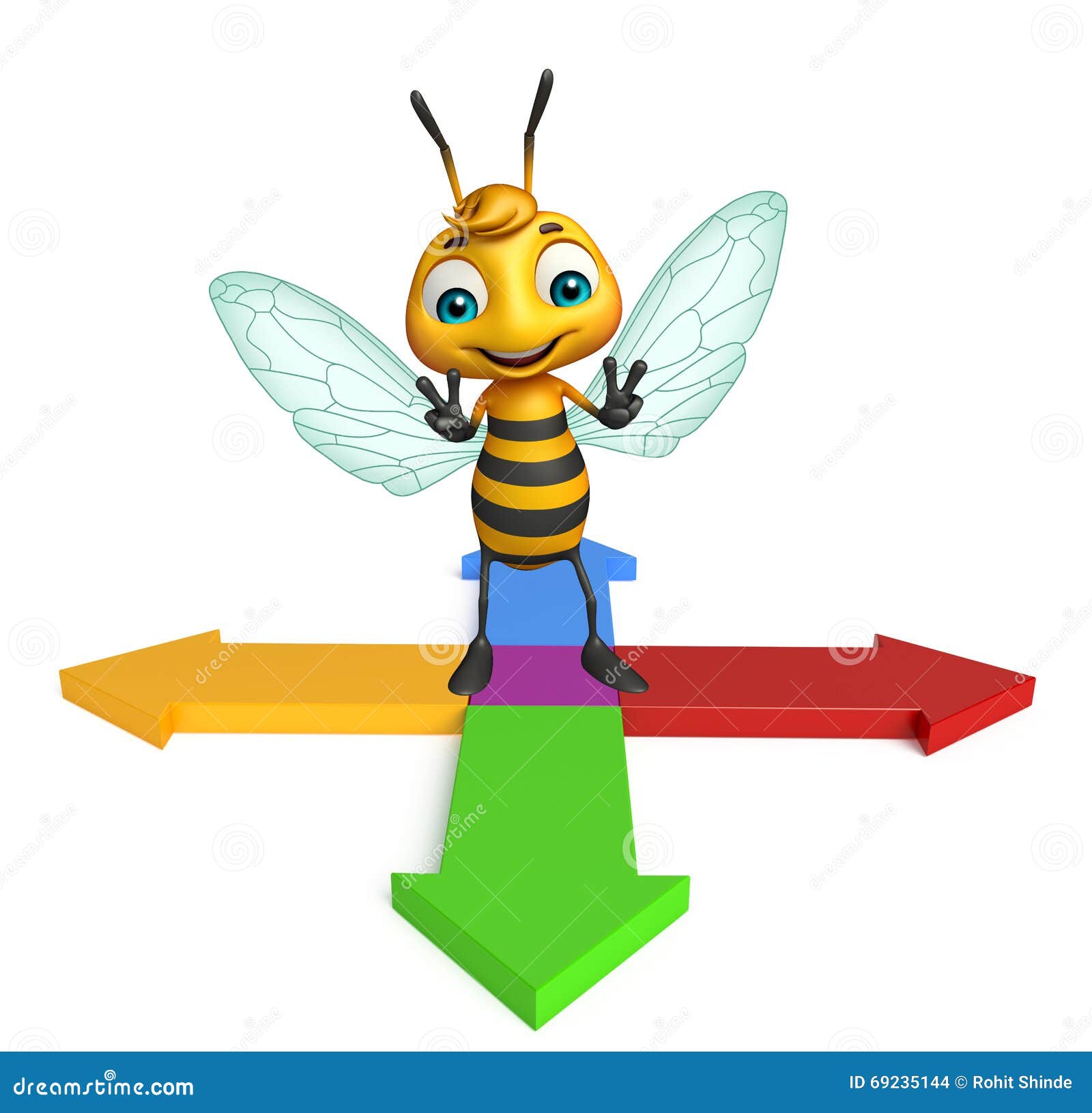 Cute Bee Cartoon Character with Arrow Stock Illustration - Illustration ...
