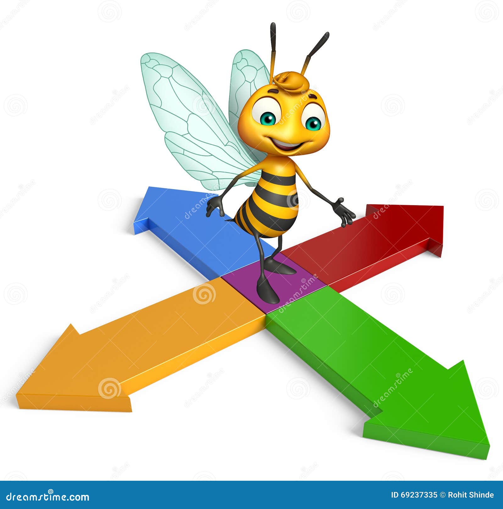 Cute Bee Cartoon Character with Arrow Stock Illustration - Illustration ...