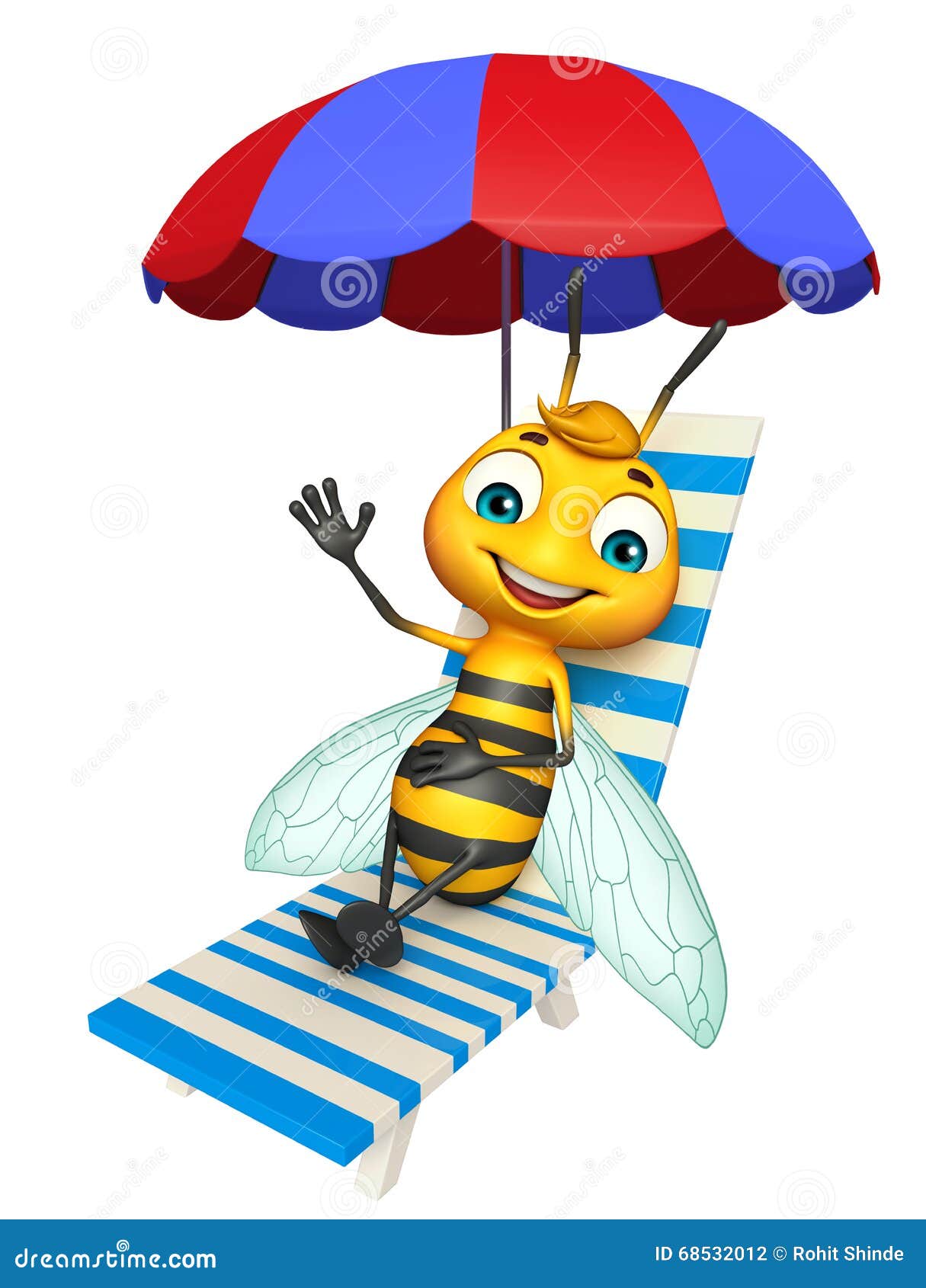 Cute Bee Cartoon Character With Beach Chair Royalty-Free Illustration ...