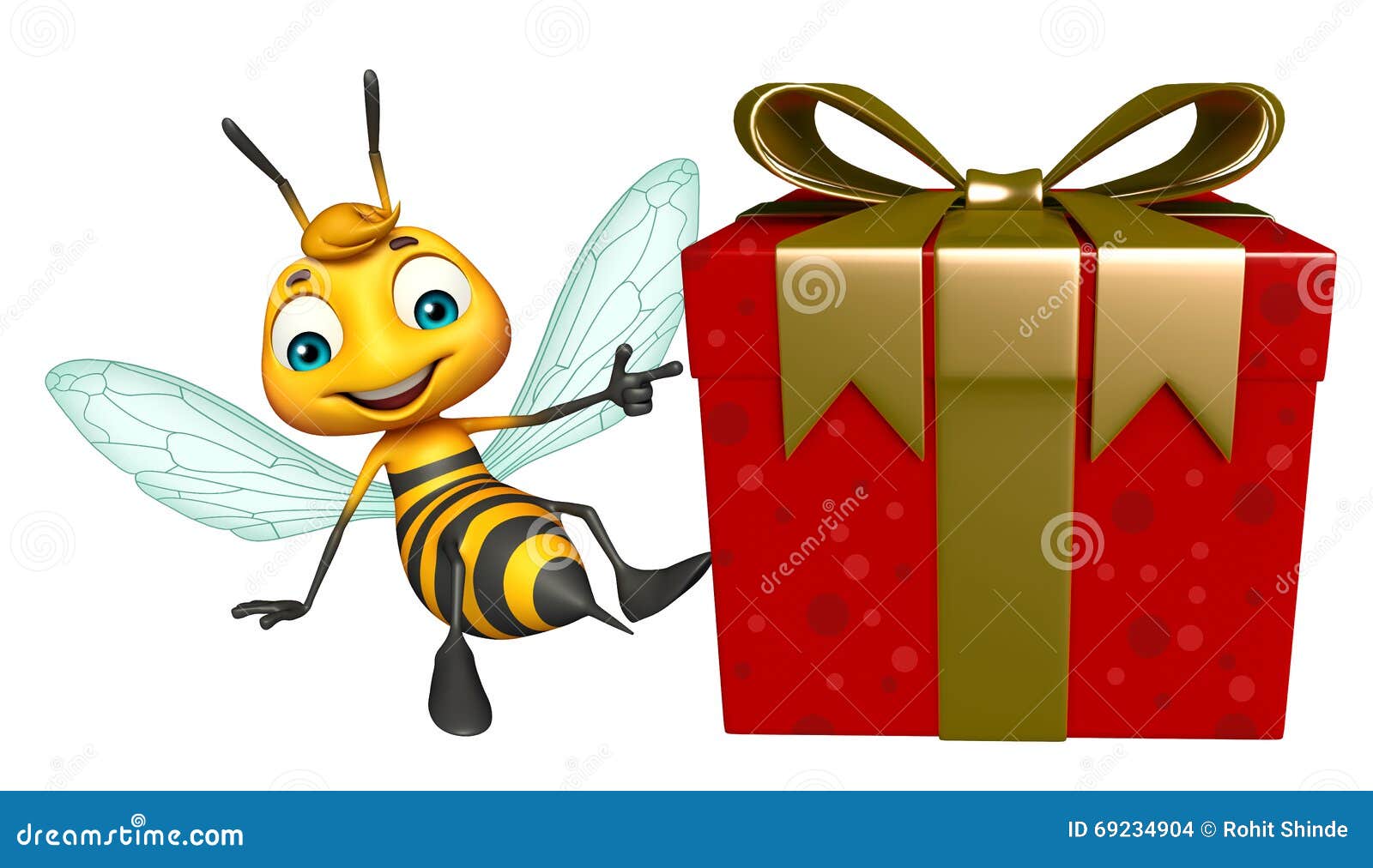 Cute Bee Cartoon Character with Gift Box Stock Illustration ...