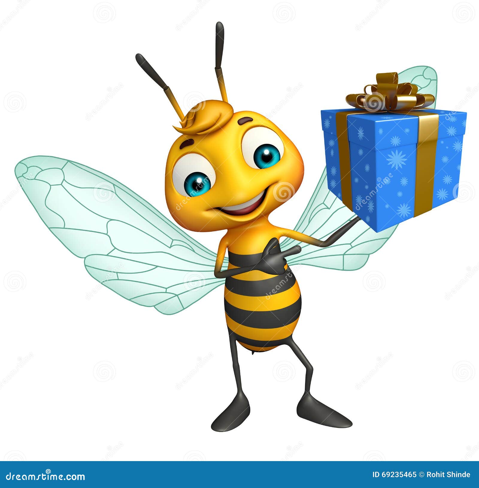 Cute Bee Cartoon Character with Gift Box Stock Illustration ...