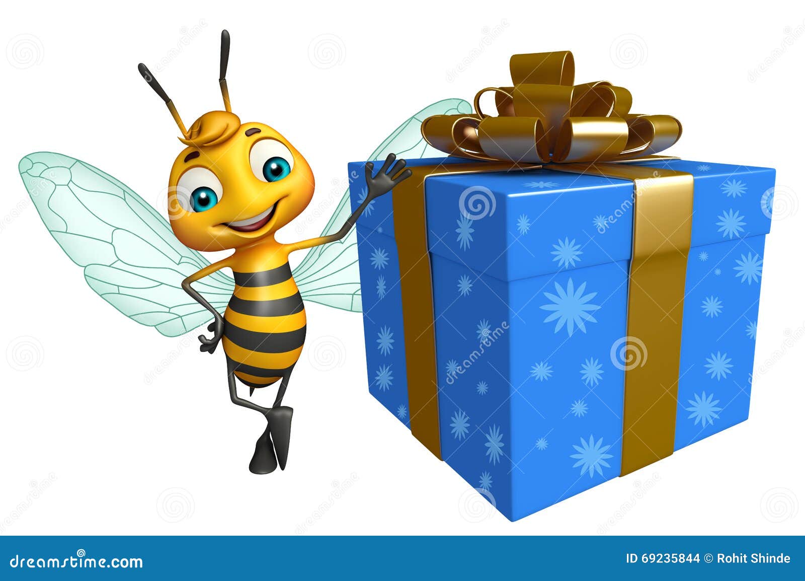 Cute Bee Cartoon Character with Gift Box Stock Illustration ...