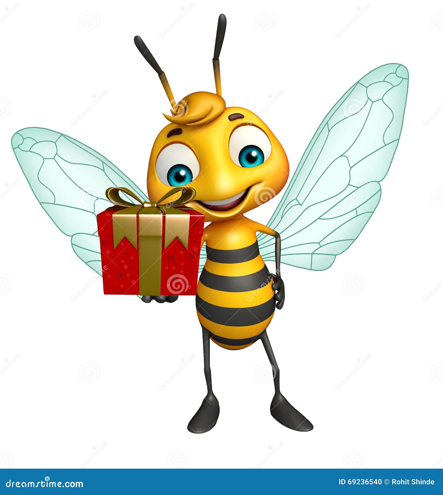 Cute Bee Cartoon Character with Gift Box Stock Illustration ...