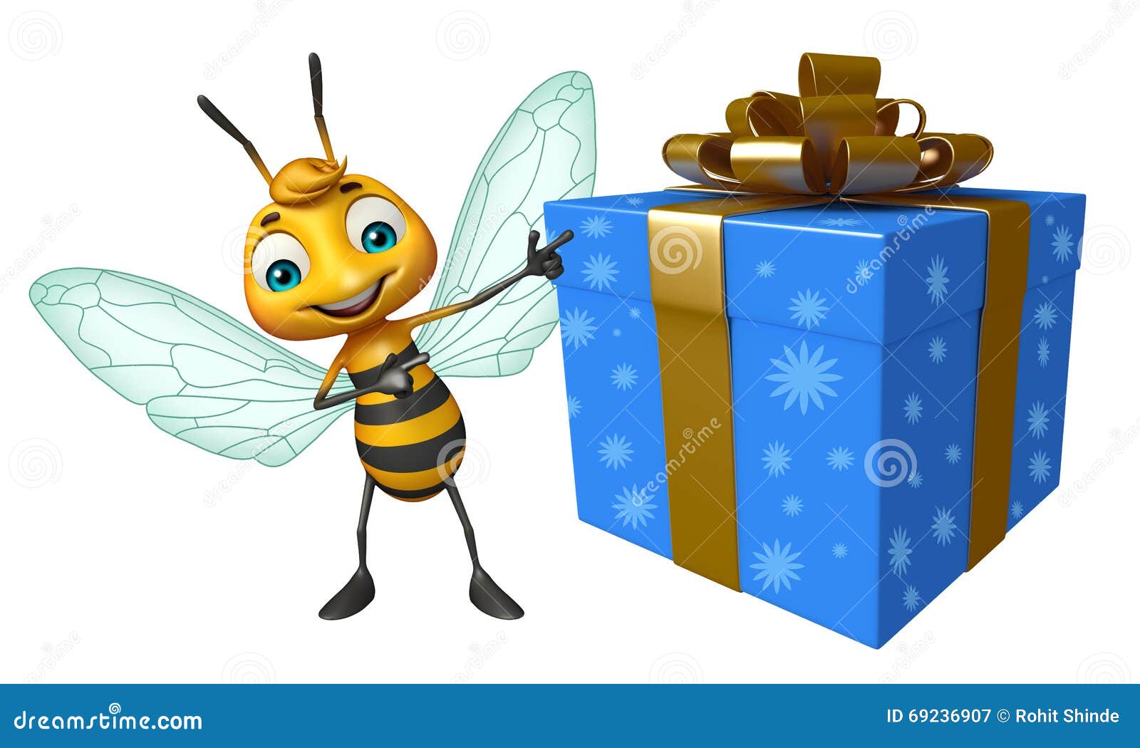 Cute Bee Cartoon Character with Gift Box Stock Illustration ...