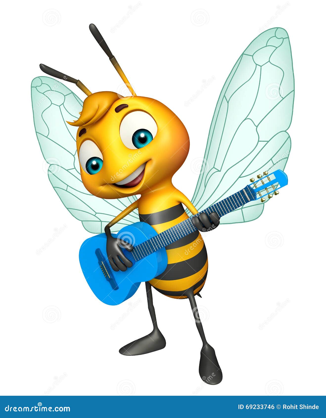 Cute Bee Cartoon Character with Guitar Stock Illustration ...