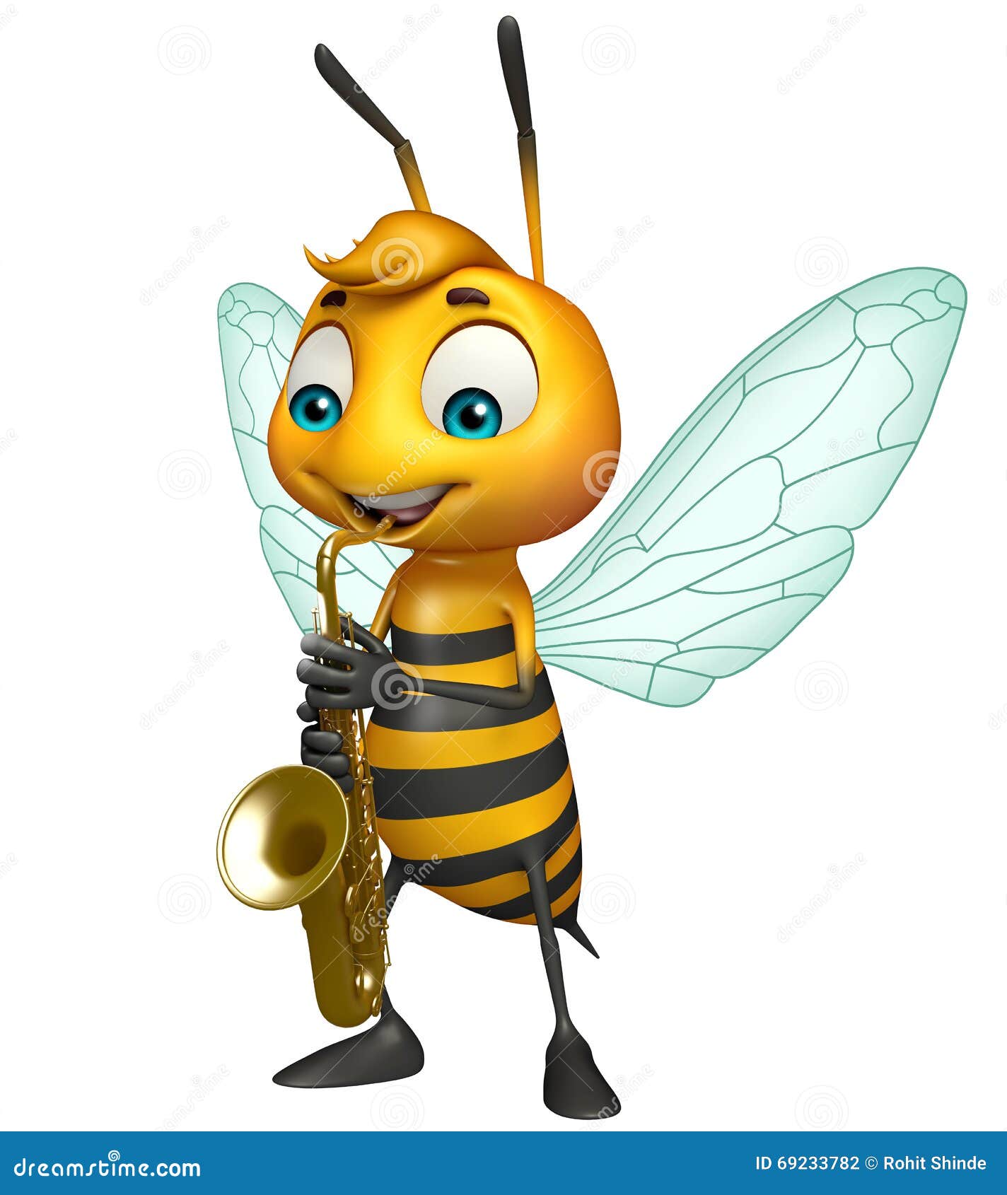 Cute Bee Cartoon Character with Saxophone Stock Illustration ...