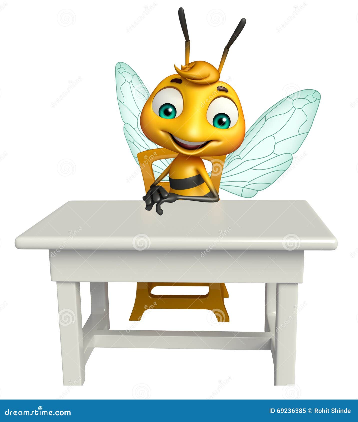 Cute Bee Cartoon Character with Table and Chair Stock Illustration ...
