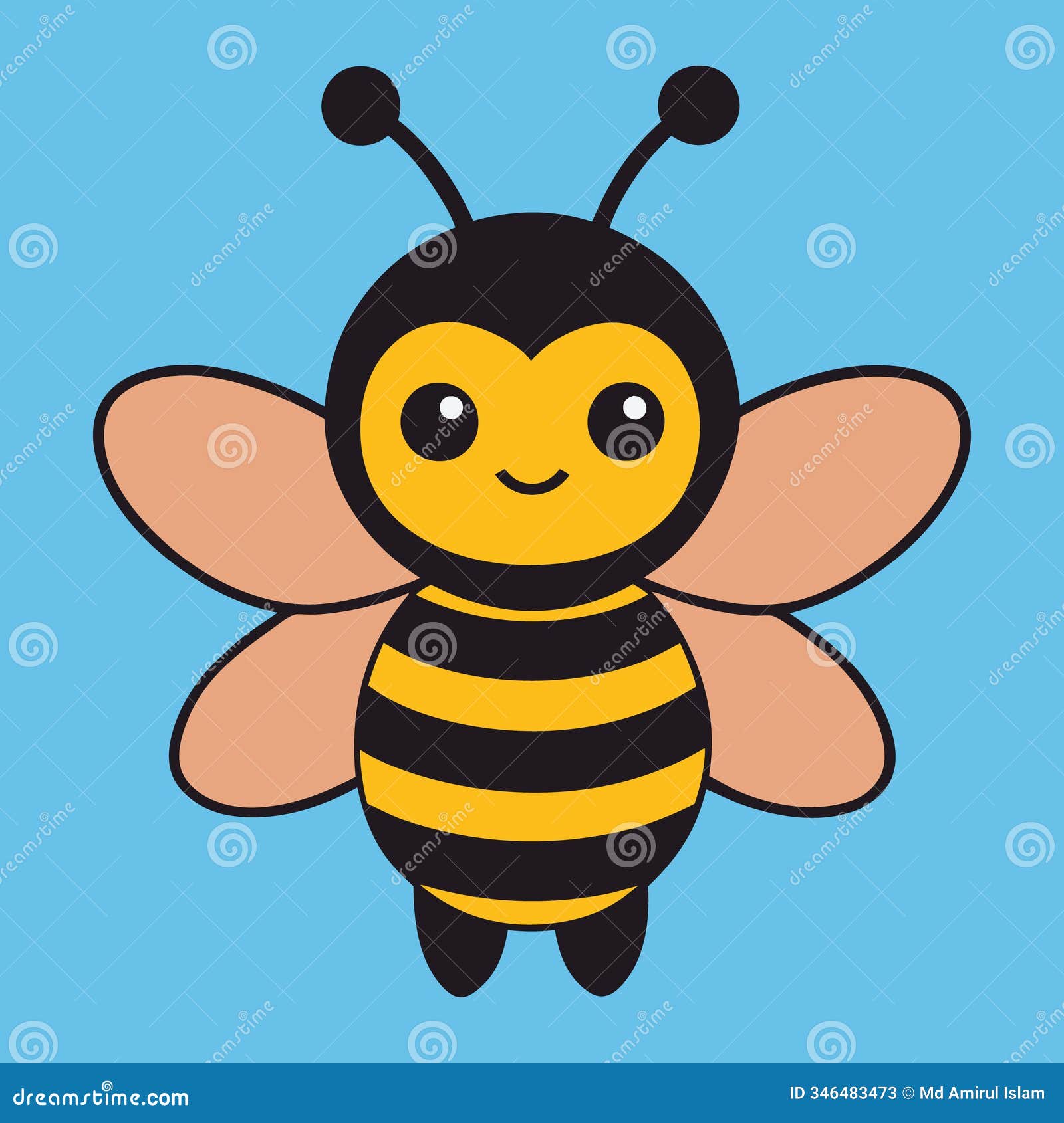 A Cute Bee Cartoon Flying Alone Stock Illustration - Illustration of ...