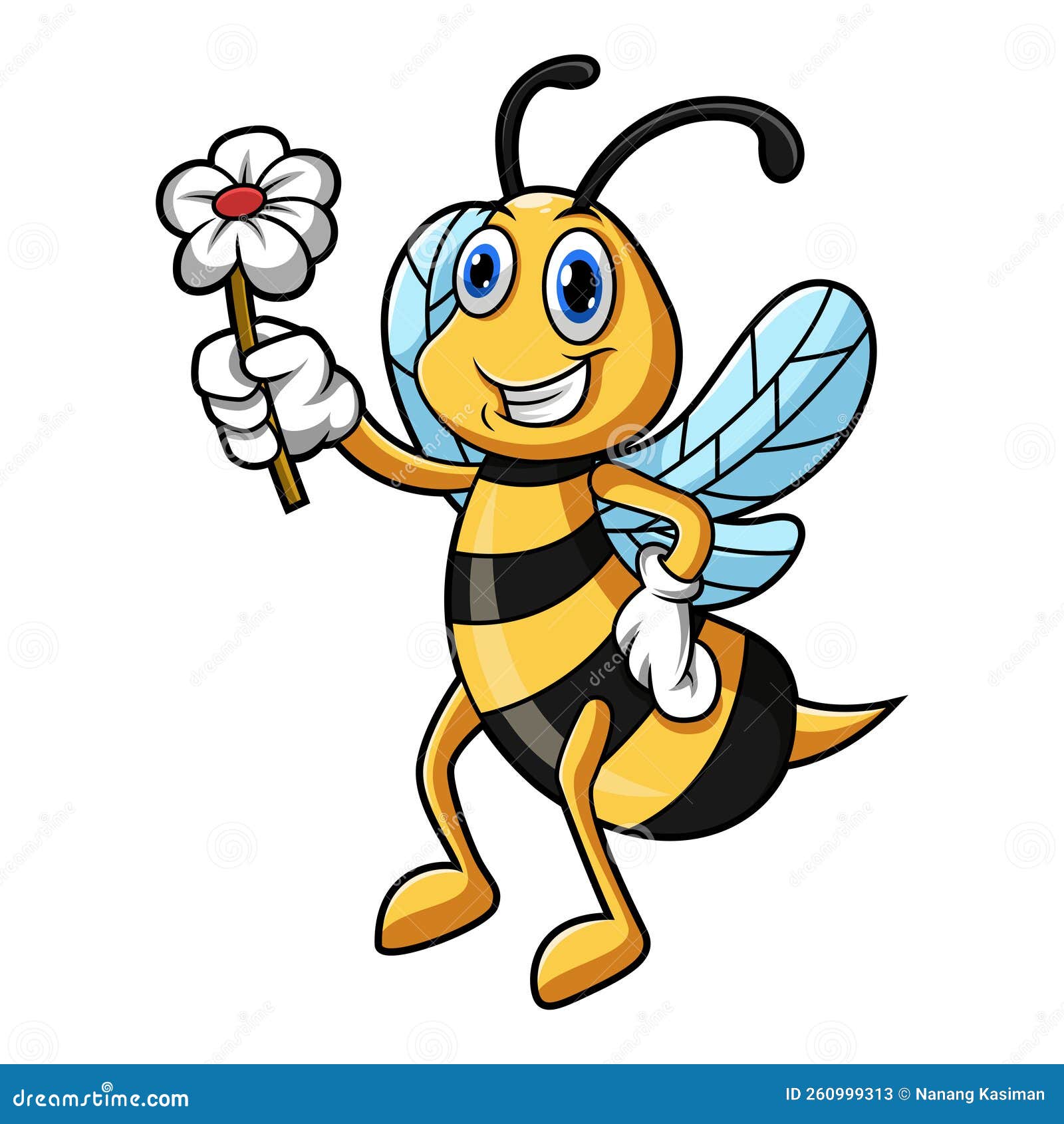 Cute Bee Cartoon Holding Flower Stock Vector Illustration Of Wild