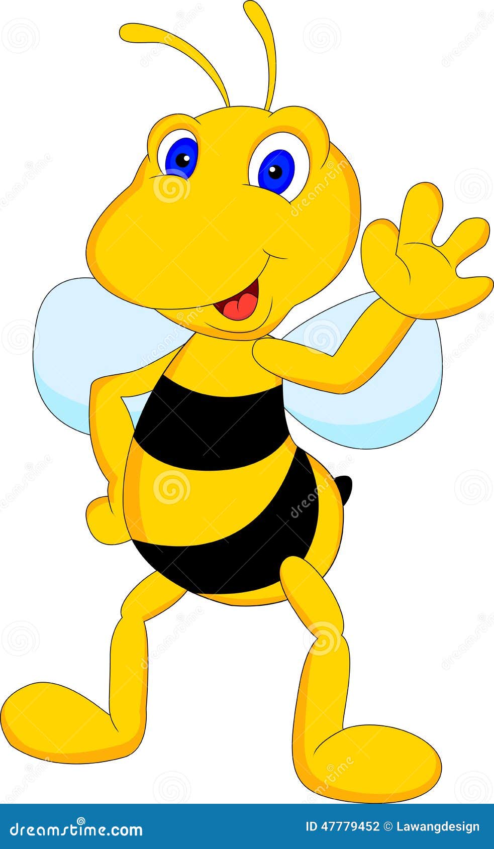 Cute bee cartoon waving stock vector. Illustration of isolated - 47779452