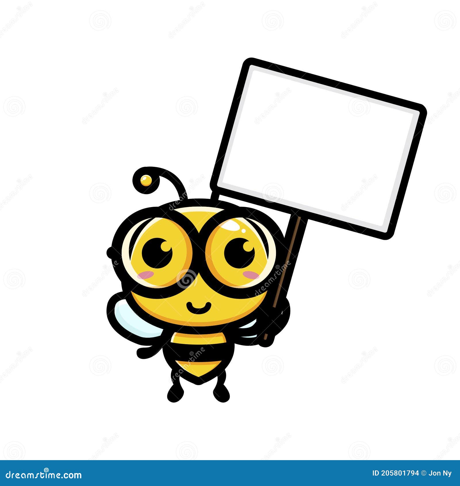 Cute Bee Holding a Blank Text Board Stock Vector - Illustration of ...
