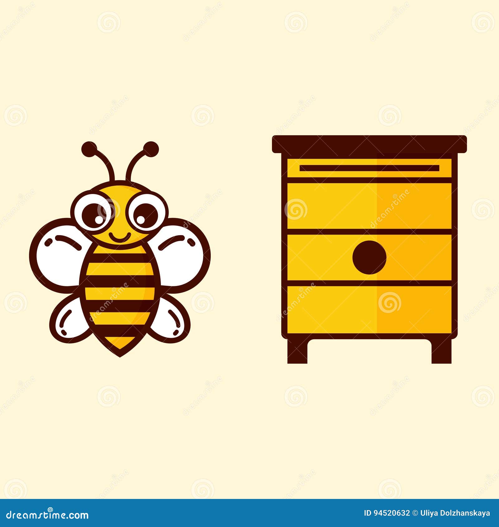 Cute bee and honeyhouse stock vector. Illustration of animal - 94520632