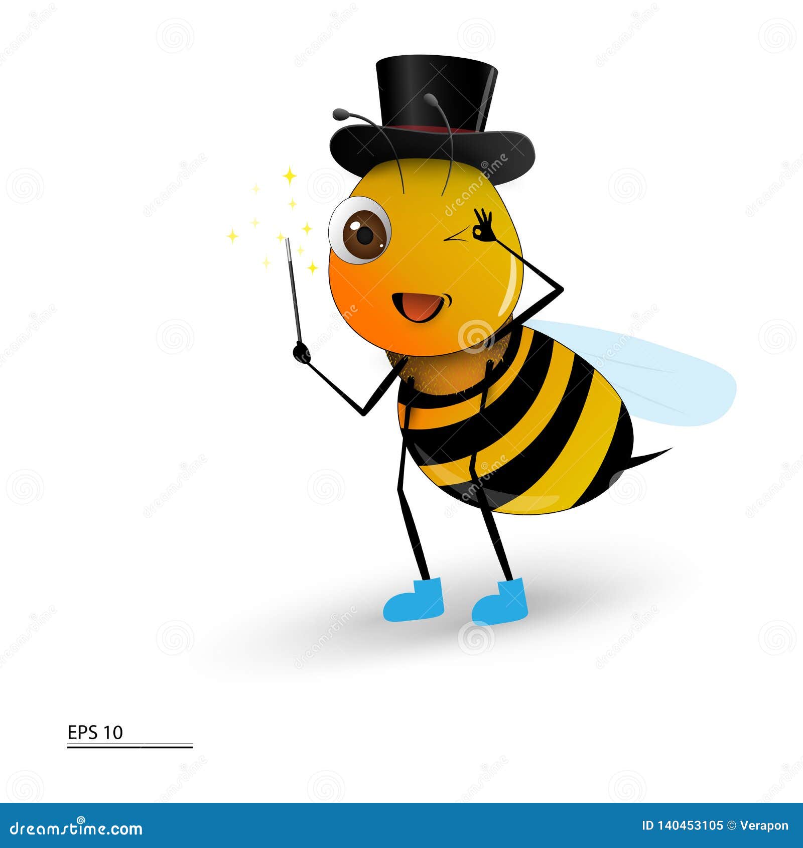 Cute Bee Magician Isolated on White. Stock Illustration - Illustration ...