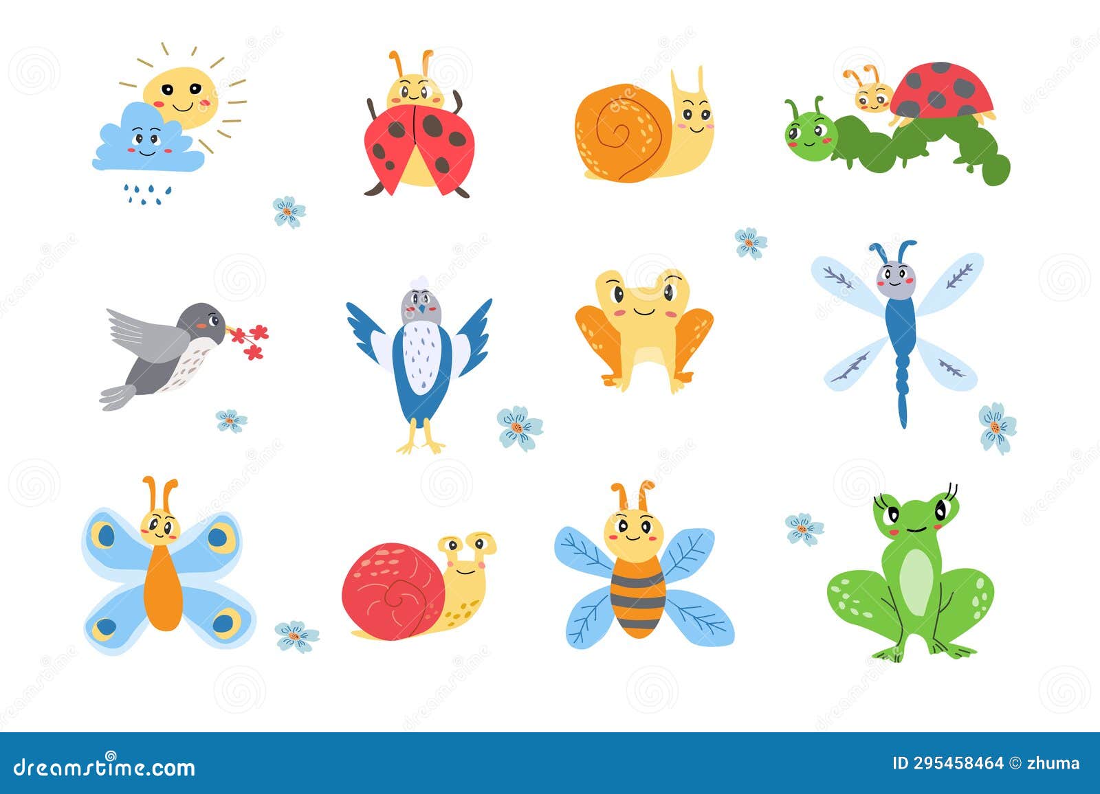 Cute Bee and Other Insects - Cartoon Animals Set Stock Vector ...