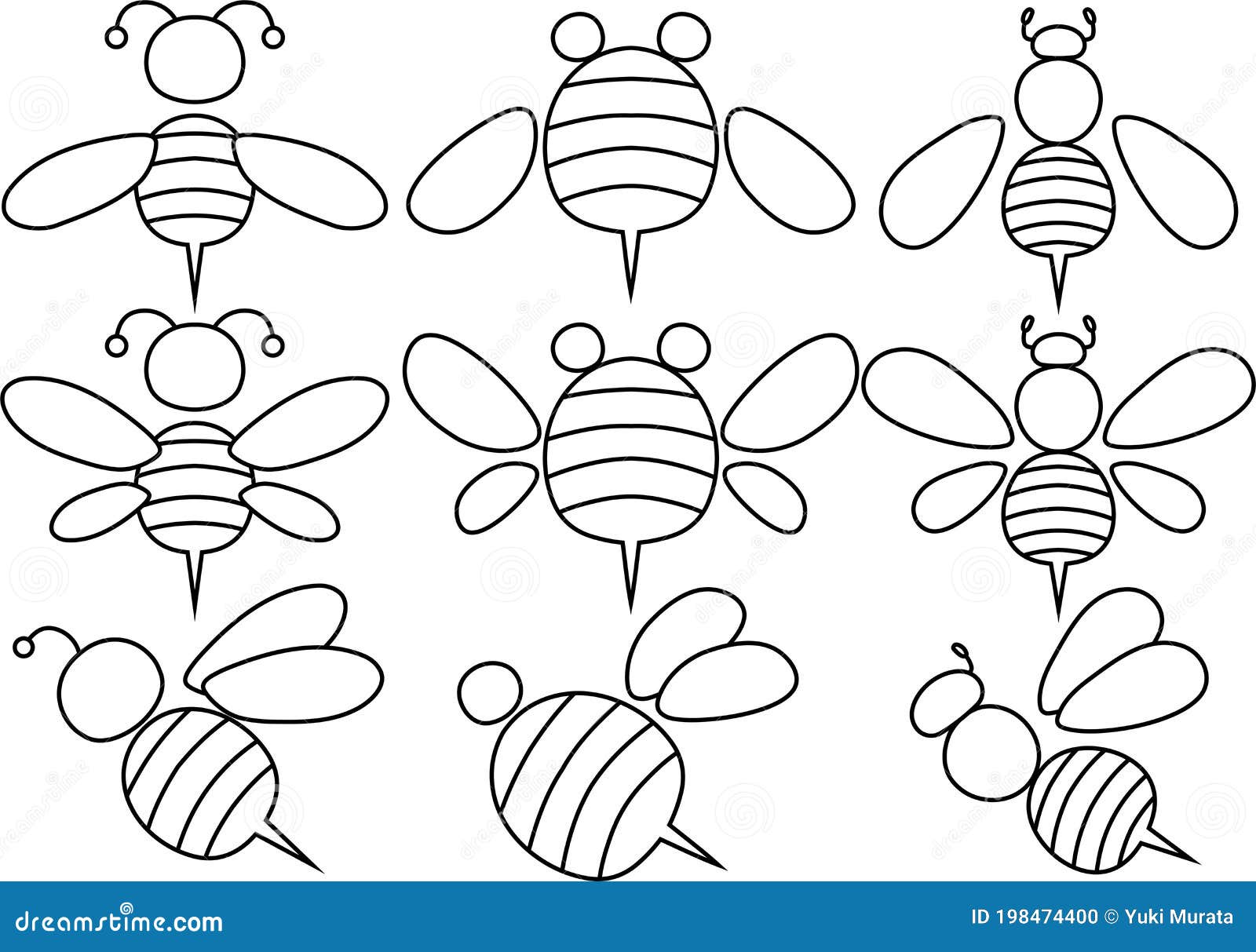 Cute bee outline set stock vector. Illustration of simple - 198474400