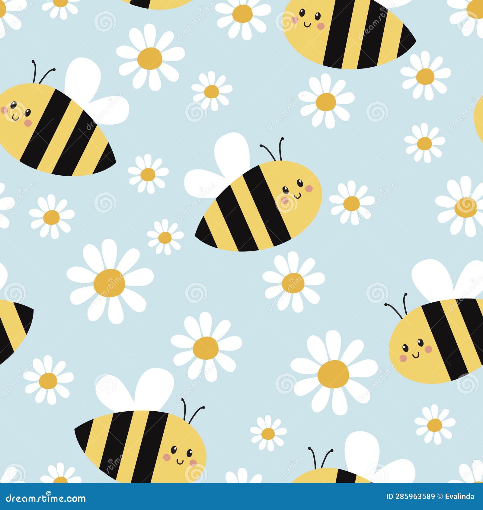 Cute Bee Seamless Pattern. Childish Background with Bee and Daisy Stock ...