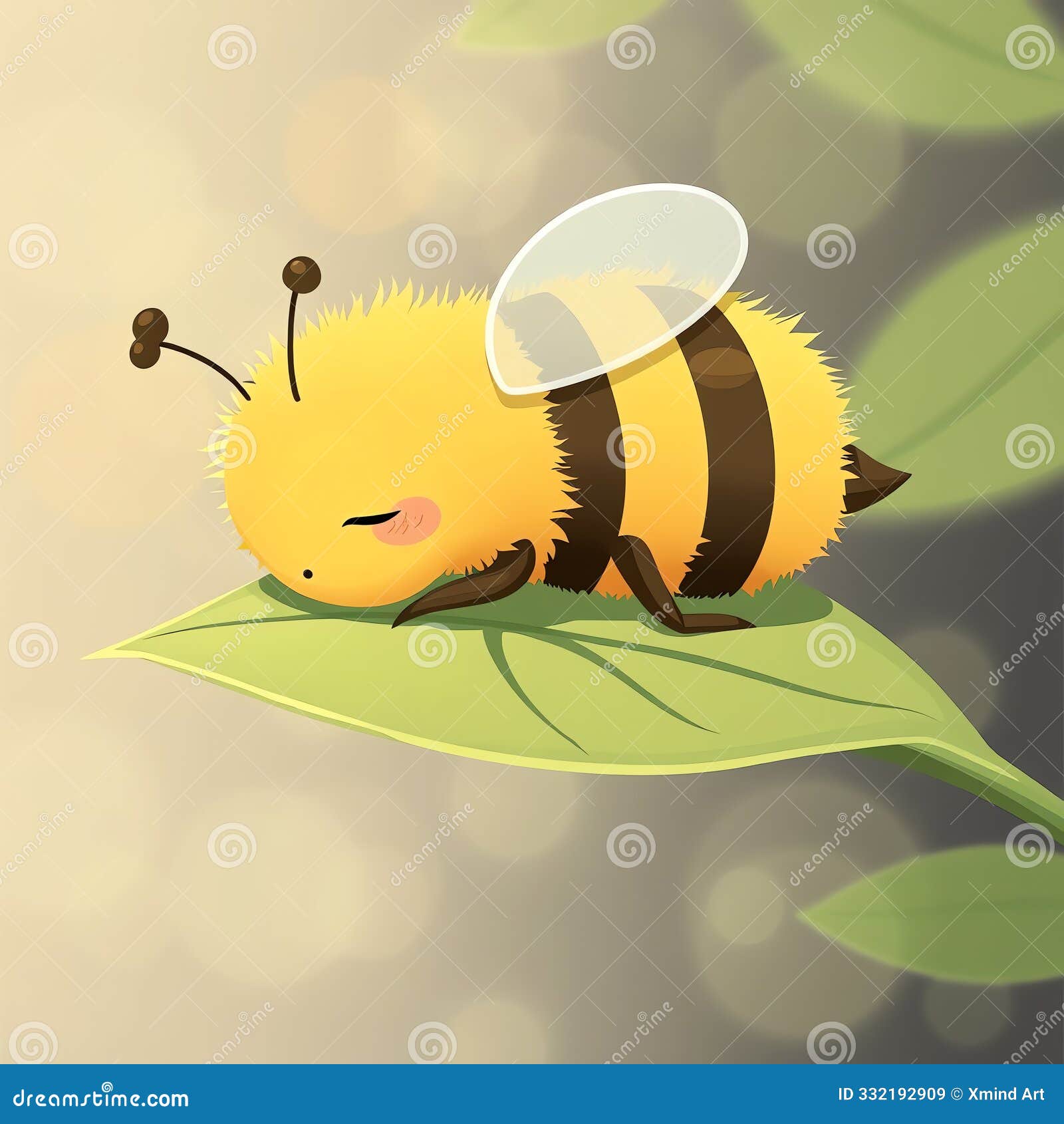 A Cute Bee, Sleeping on a Leaf, Cute Cartoon Illustration Stock ...