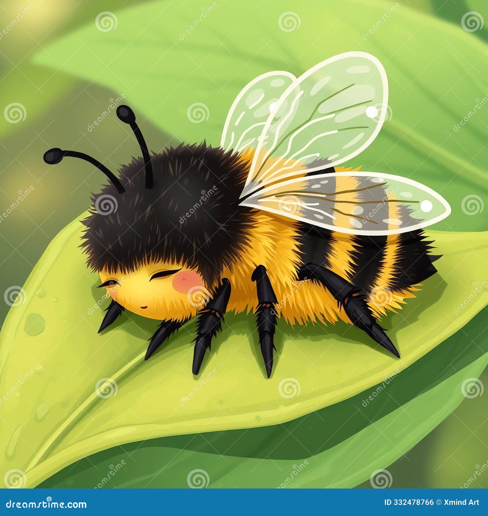 Cute Bee, Sleeping on a Leaf Illustration Stock Illustration - Illustration of child, summer ...