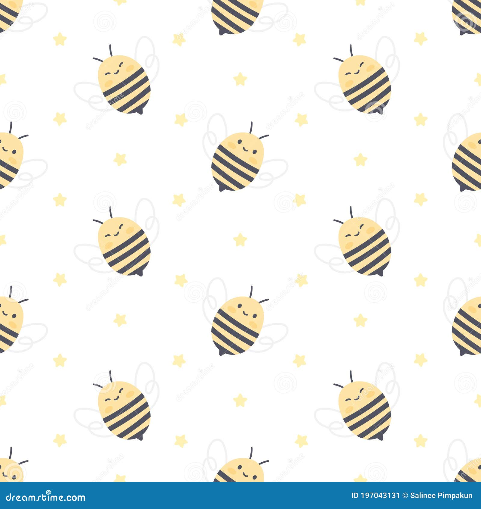 Cute Bee and Stars Seamless Pattern Background Stock Vector - Illustration of drawing, backdrop ...
