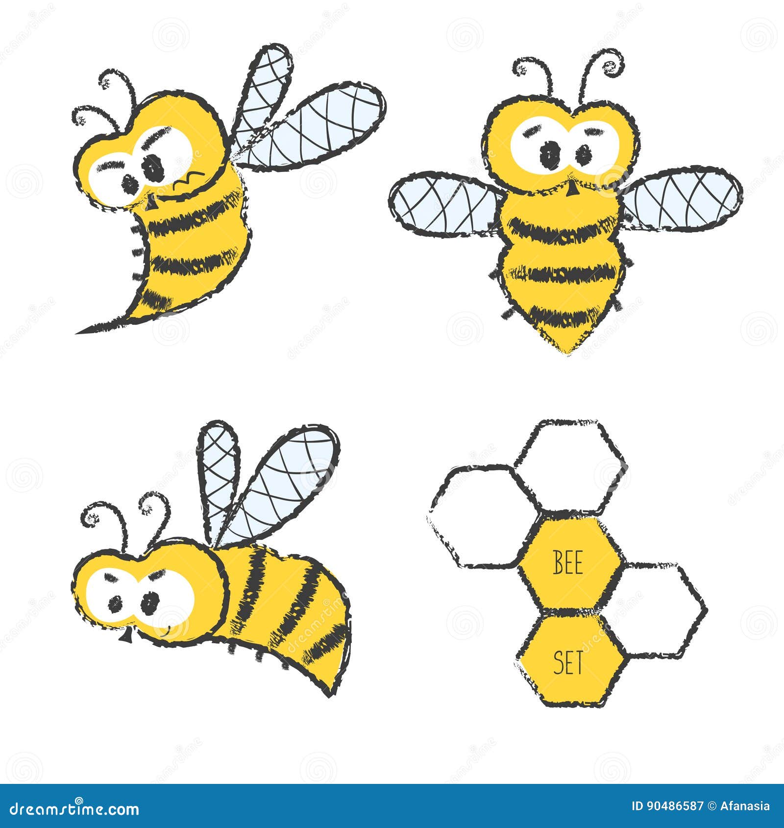 Cute bee vector set. stock vector. Illustration of black - 90486587