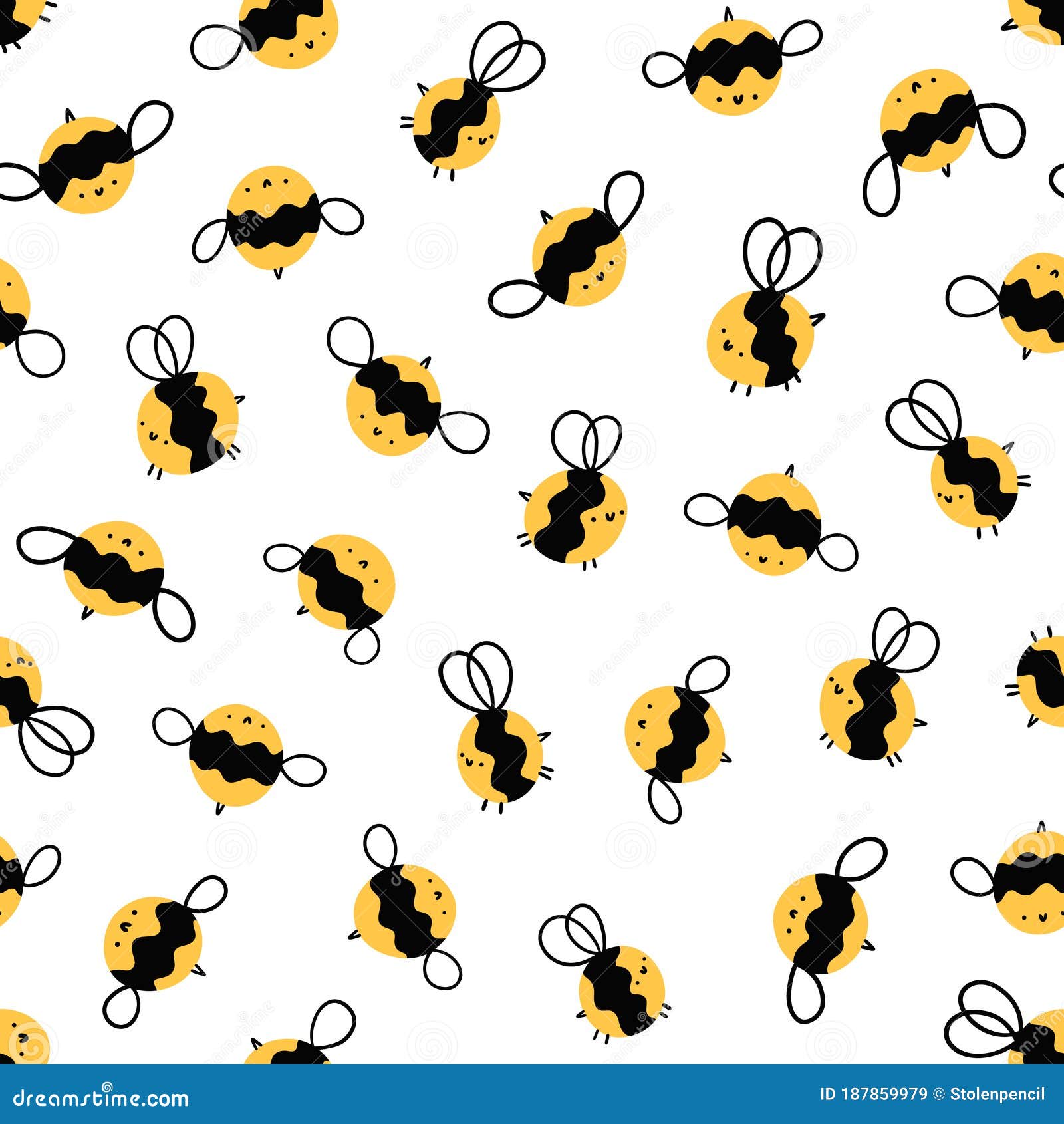 Cute Bees Bumblebee Cartoon Vector Seamless Pattern Stock Vector ...