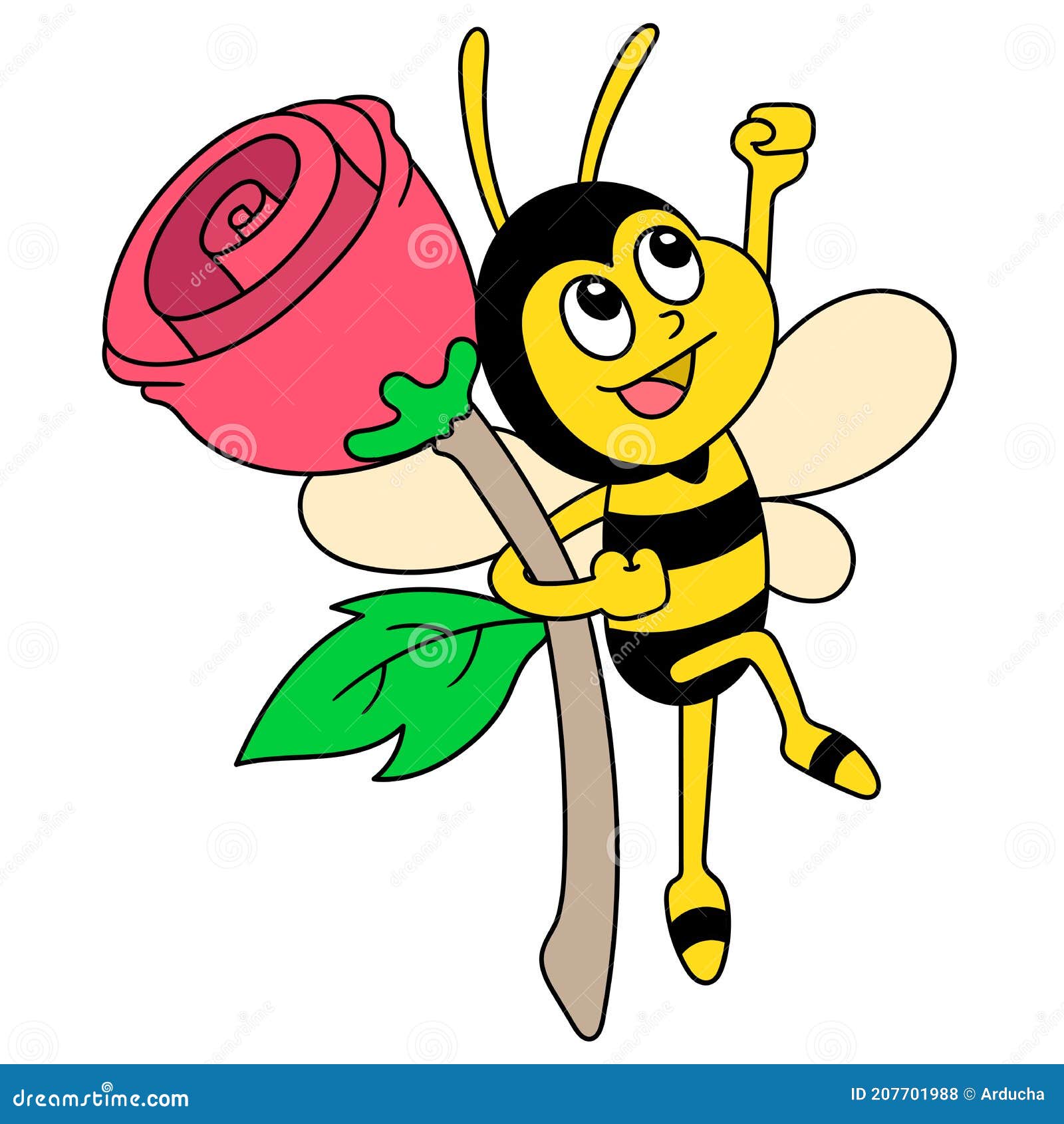 Cute Bees Carrying Flying Roses, Doodle Icon Image Stock Vector ...