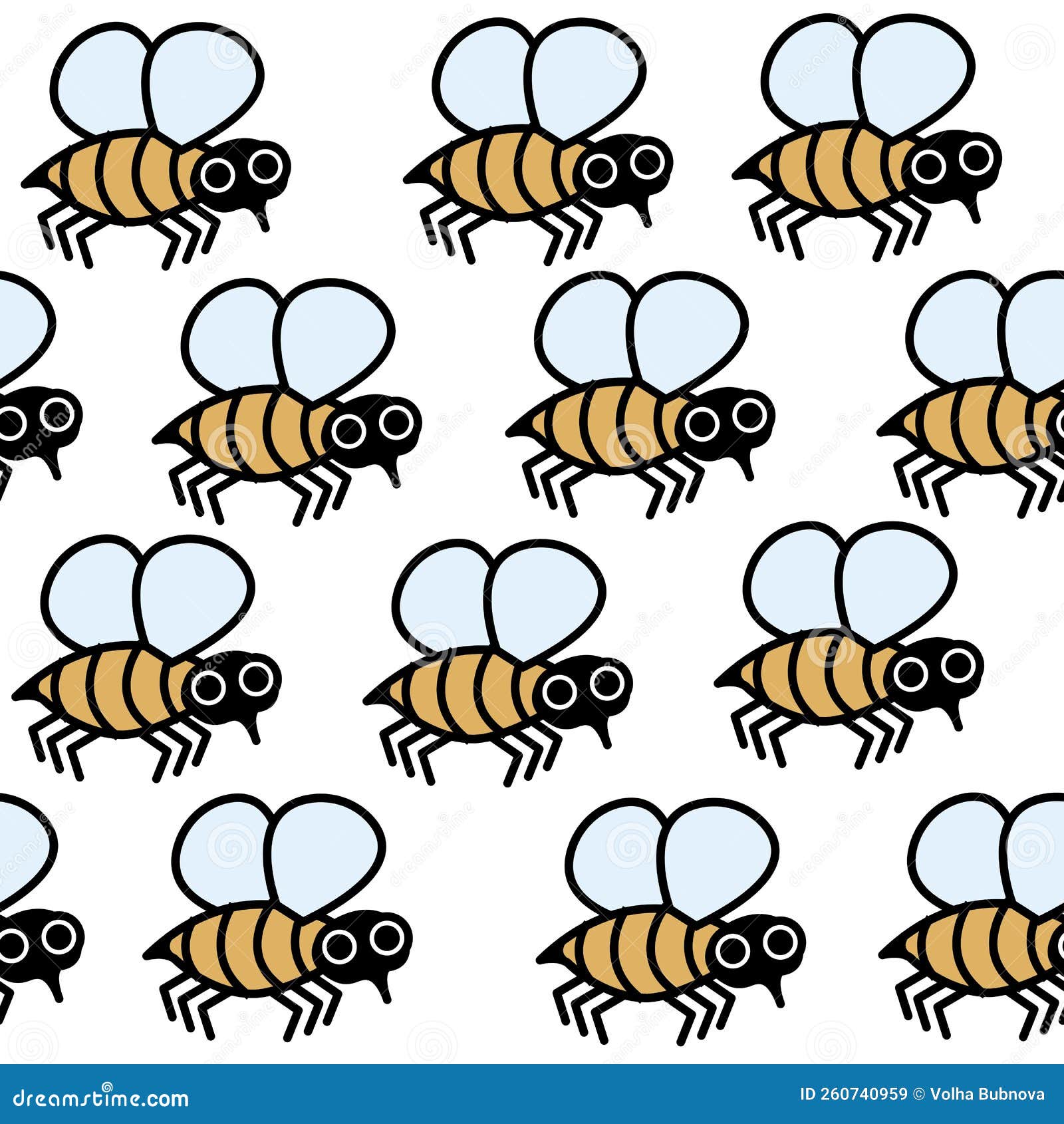 Cute Bees in Cartoon Style. Seamless Pattern Stock Illustration ...