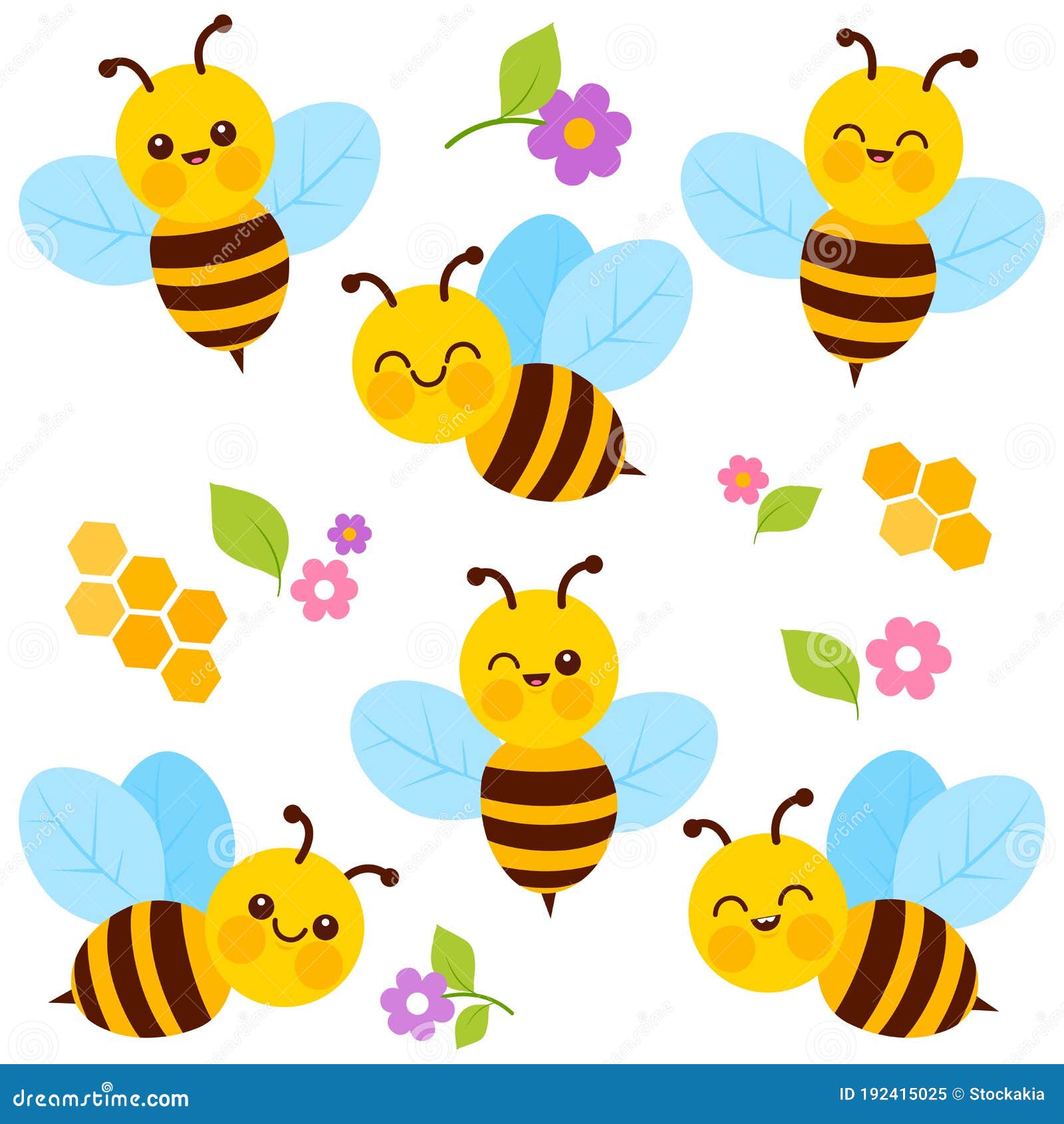 Cute Bees Collection. Vector Black And White Coloring Page ...