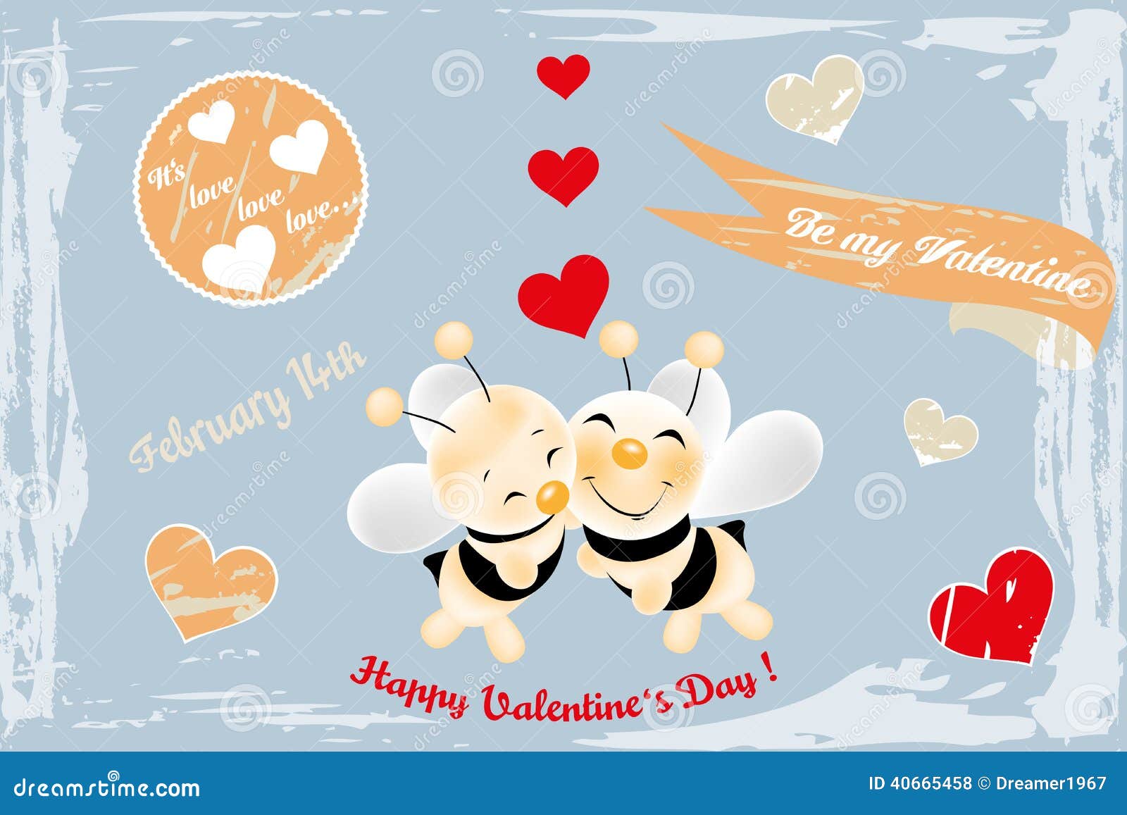 Cute Bees in Love - Retro Card Stock Vector - Illustration of card ...
