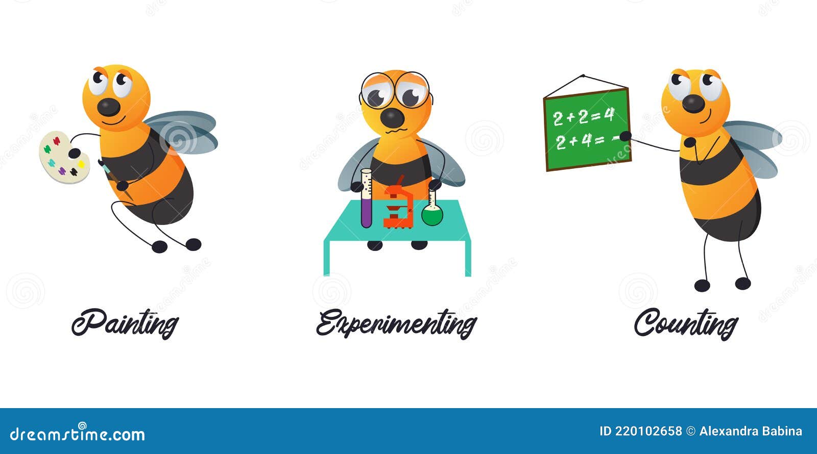 Cute Bees Set - Painting, Experimenting and Counting Stock Vector ...