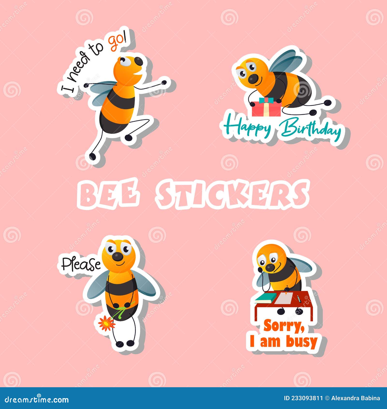 Cute bees sticker set. stock vector. Illustration of child - 233093811