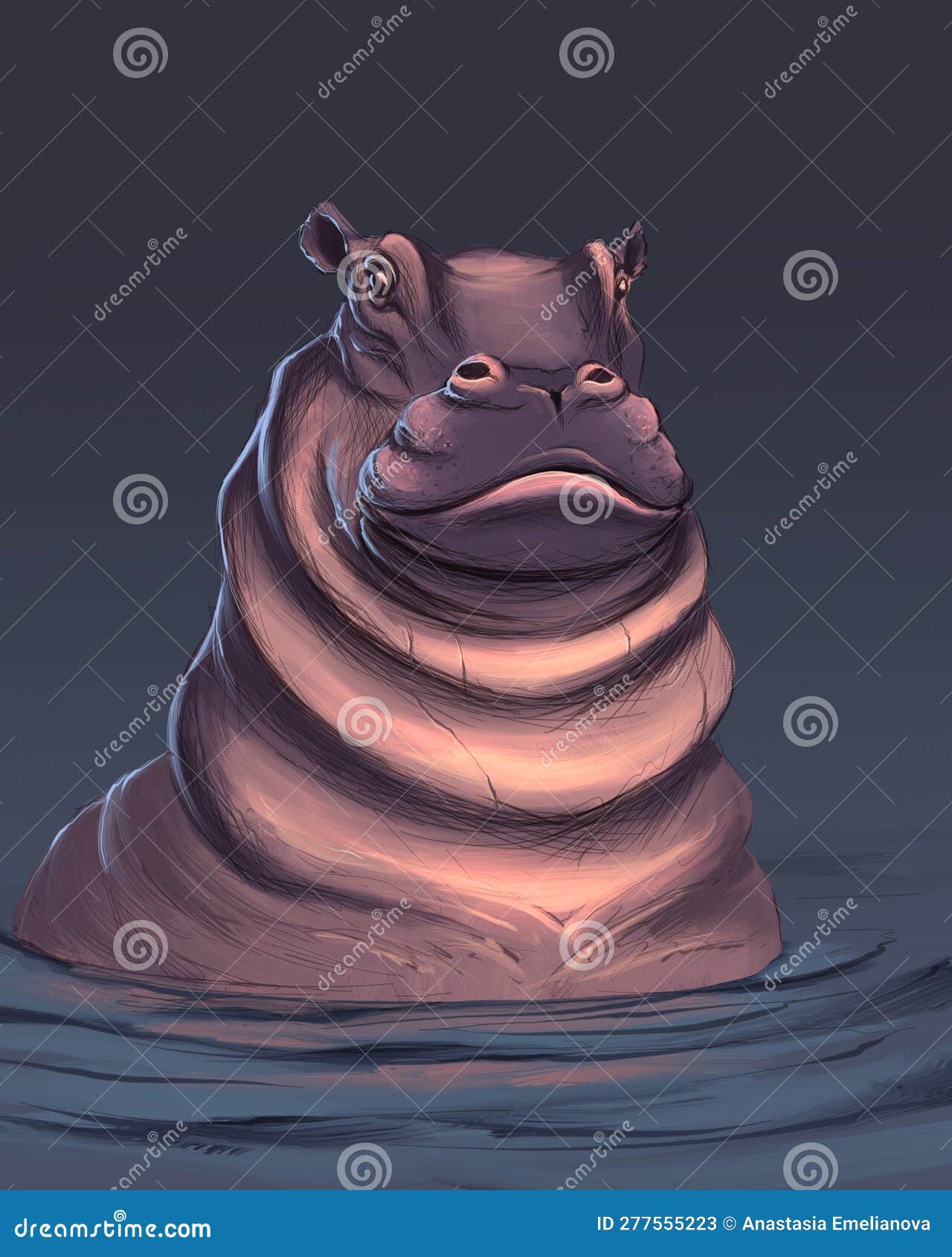 Cute behemoth in the water stock illustration. Illustration of head ...