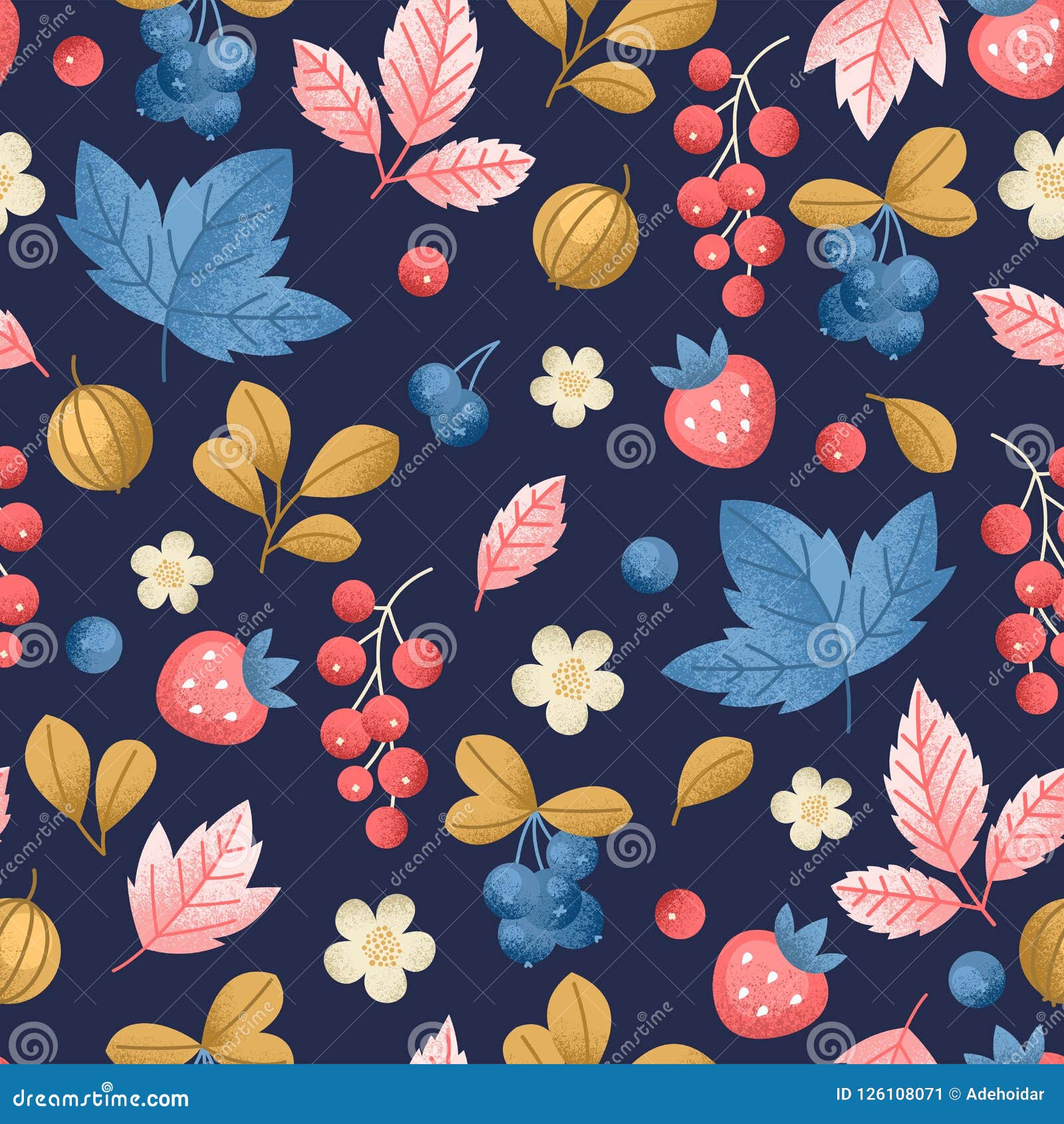 Cute Berry Seamless Pattern. Different Berries Collection. Vector ...