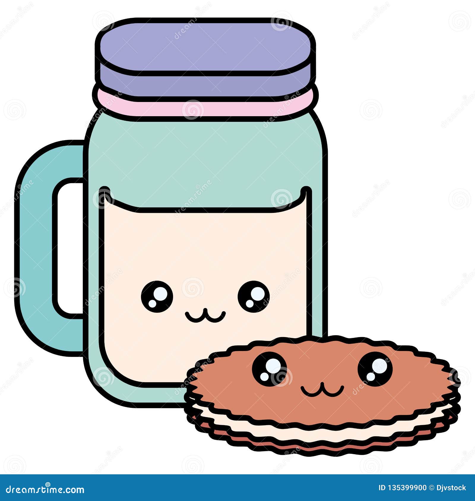 Cute Beverage Jar With Cookies Kawaii Characters Stock Vector