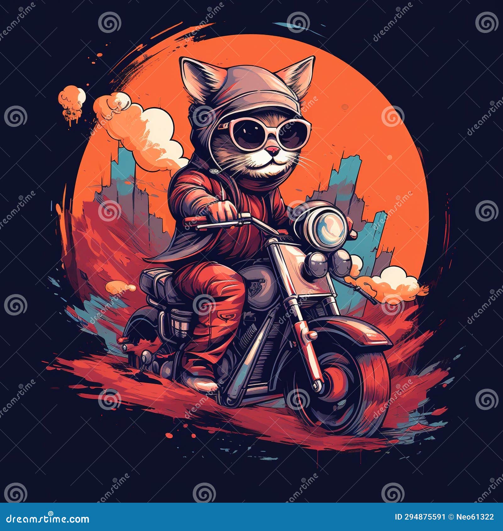 Cat Driving a Motorcycle in the Summer Generative AI Stock Illustration ...