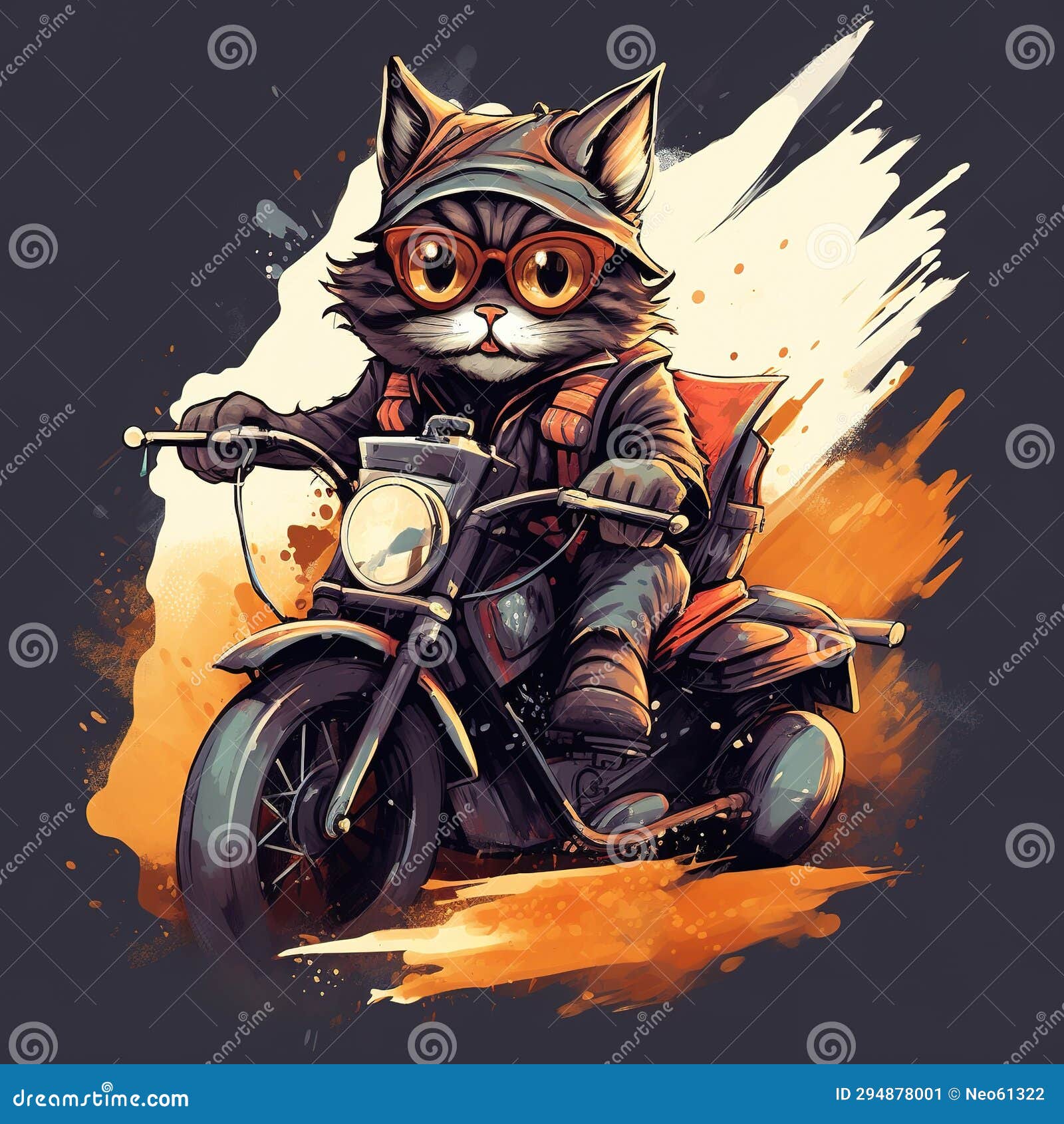 Cat Driving a Motorcycle in the Summer Generative AI Stock Illustration ...