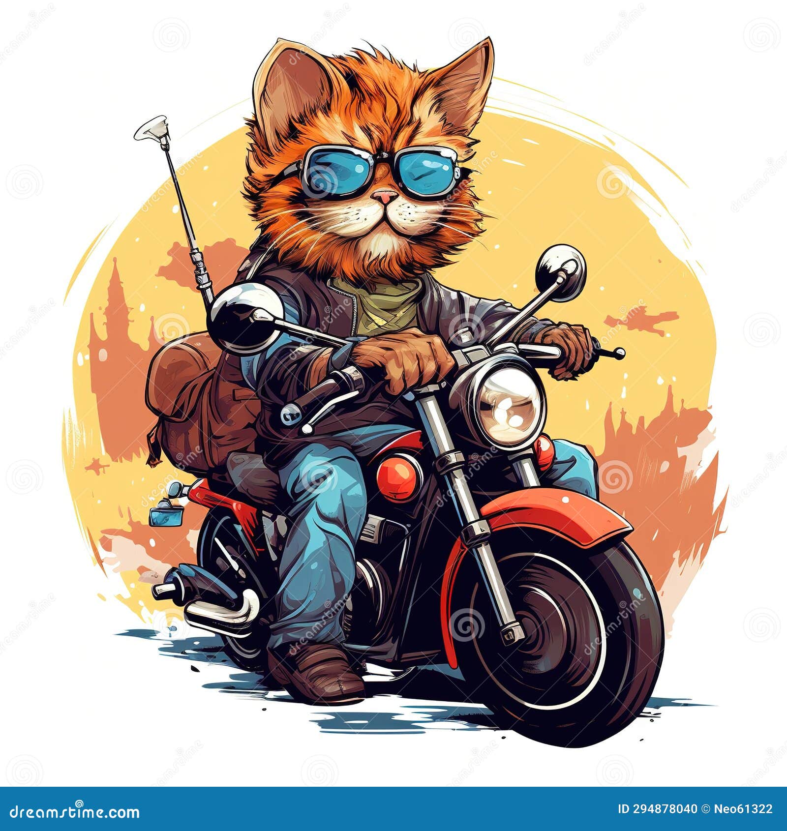 Cat Driving a Motorcycle in the Summer Generative AI Stock Illustration ...