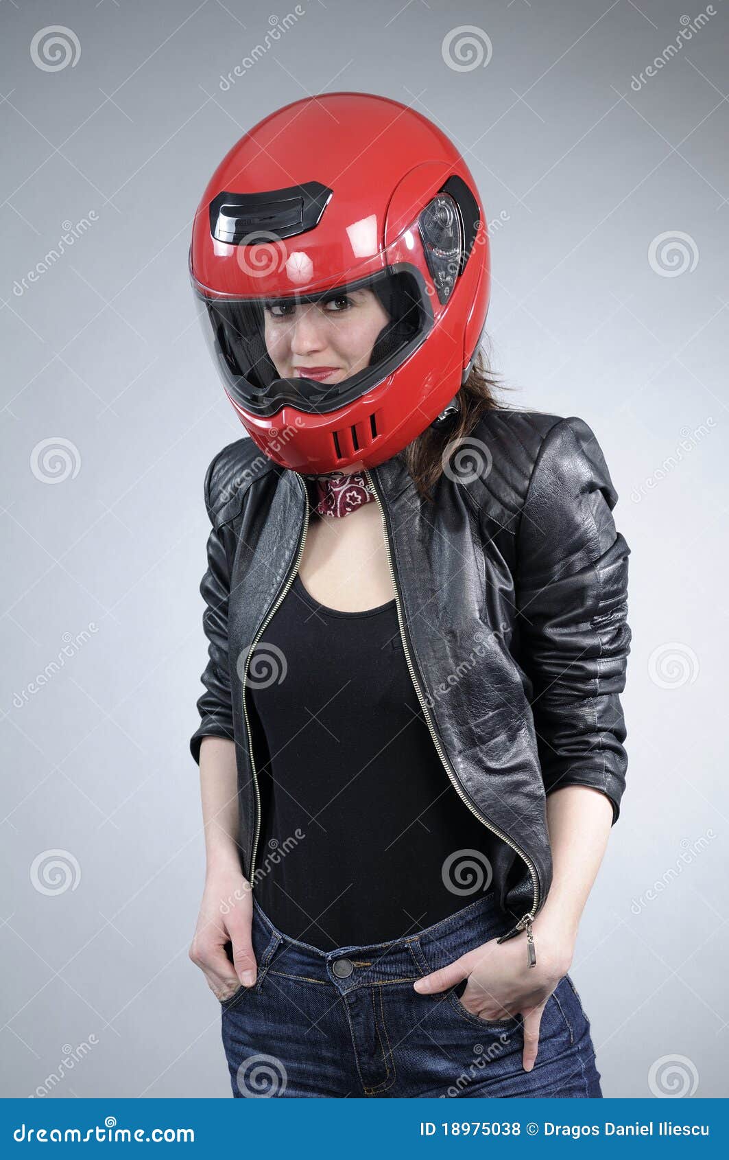 Cute biker smiling stock photo. Image of woman, objects - 18975038