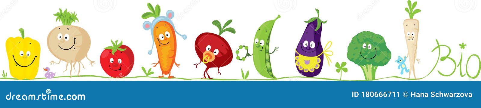 Cute Bio Vegetable Cartoon for Babies Standing in Raw - Vector Stock ...